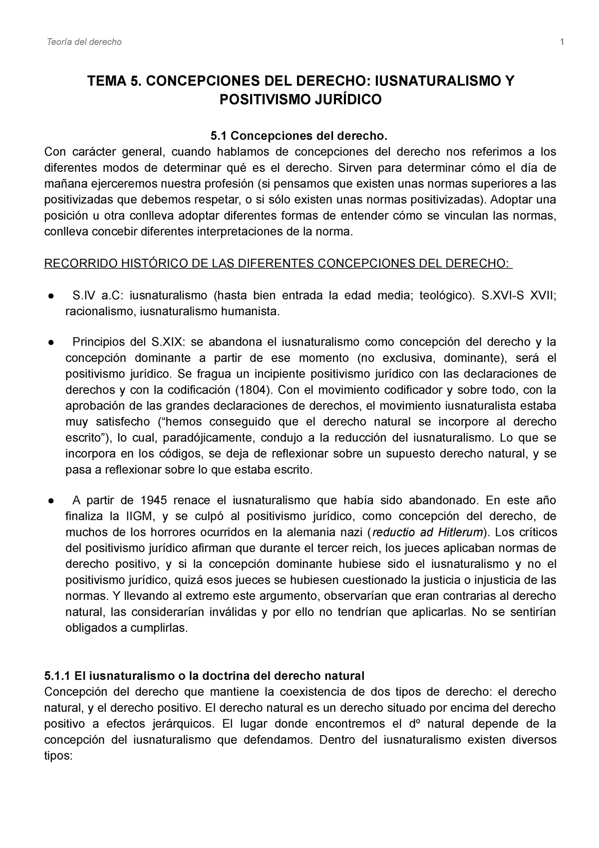 Tema 5 Concepciones Del Derecho Iusnaturalismo Y Positivismo Jurídico