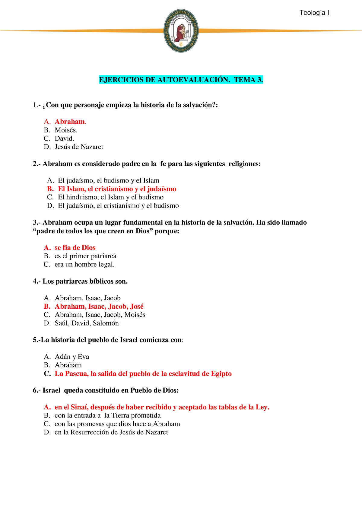 Tema 3 Autoevaluación Ii Parcial Teología Ejercicios De