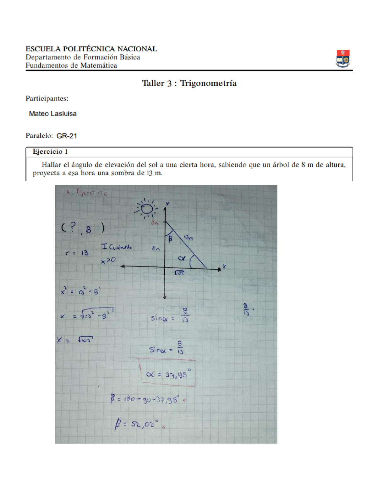 Taller 3 Trigonometria Mateo Lasluisa Gr21 Fundamentos De Matemática