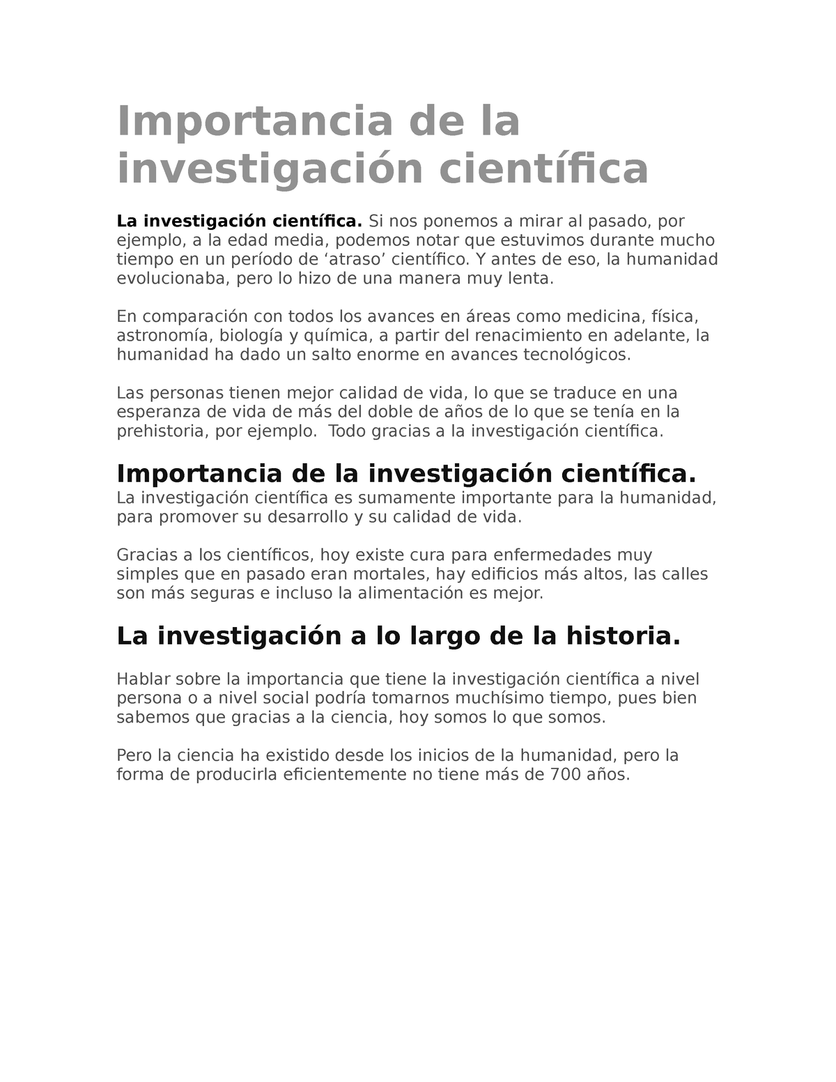 Importancia De La Investigación Científica Importancia De La