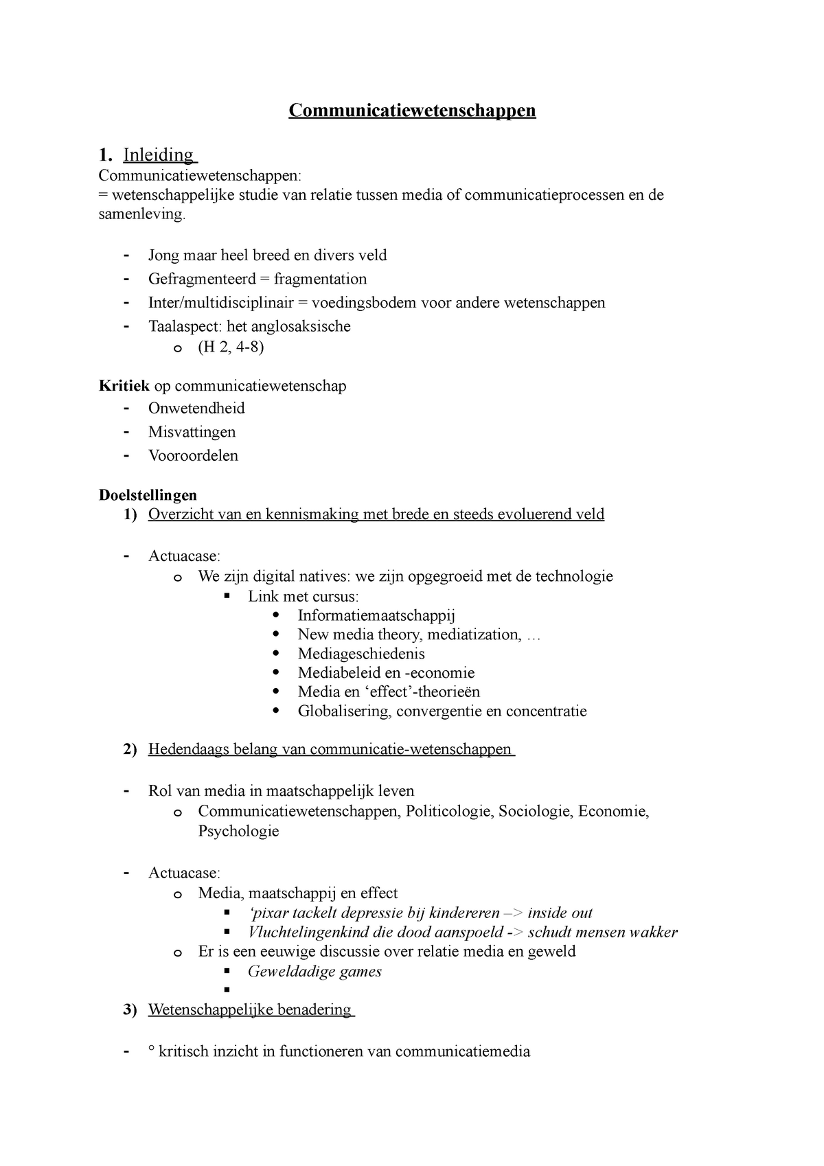 Communicatiewetenschappen Samenvatting Communicatiewetenschappen 1