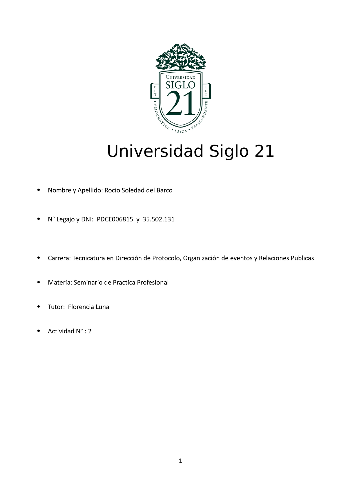 Tp 2 Tp De Seminario De Practica Profesional Universidad Siglo 21