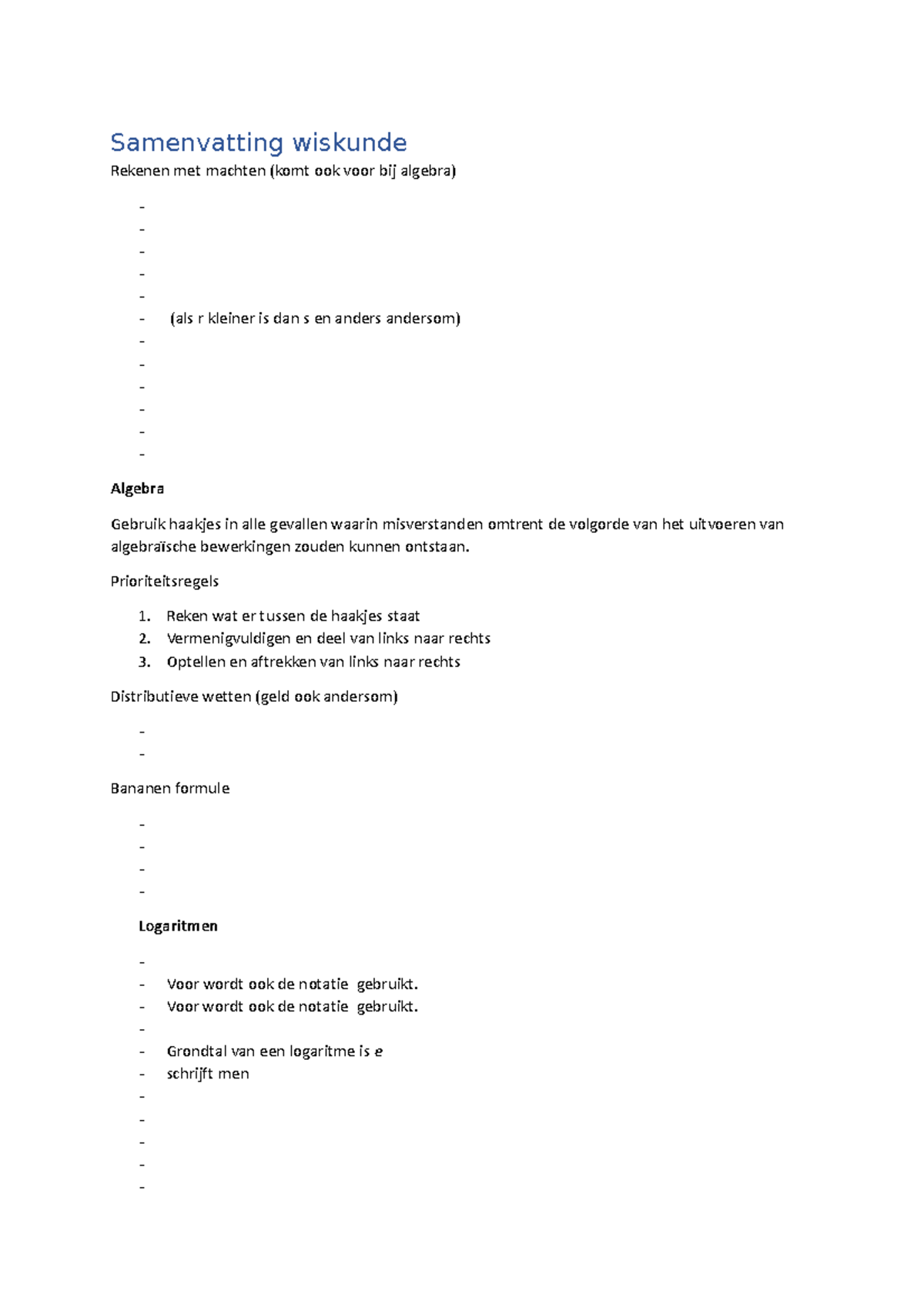 Samenvatting Wiskunde Algebra Differentiëren And Integreren