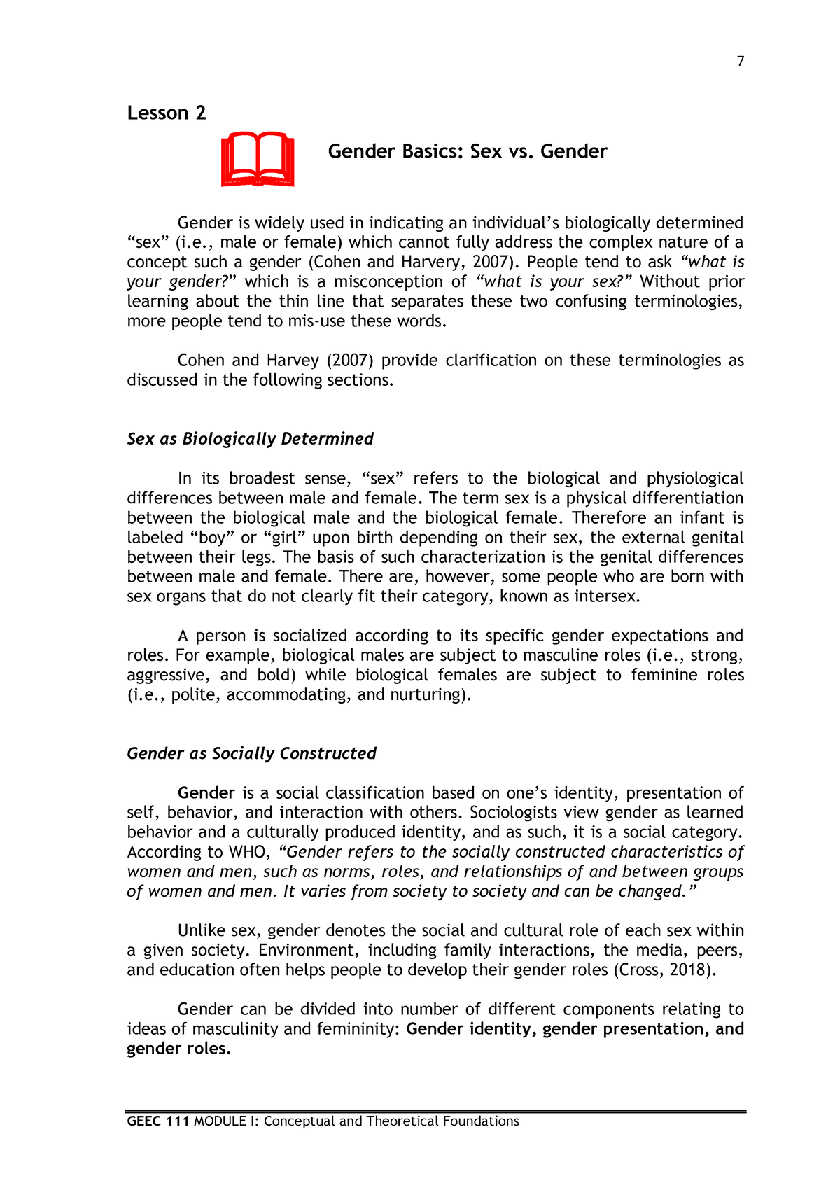 Sex Vs Gender 7 Geec 111 Module I Conceptual And Theoretical