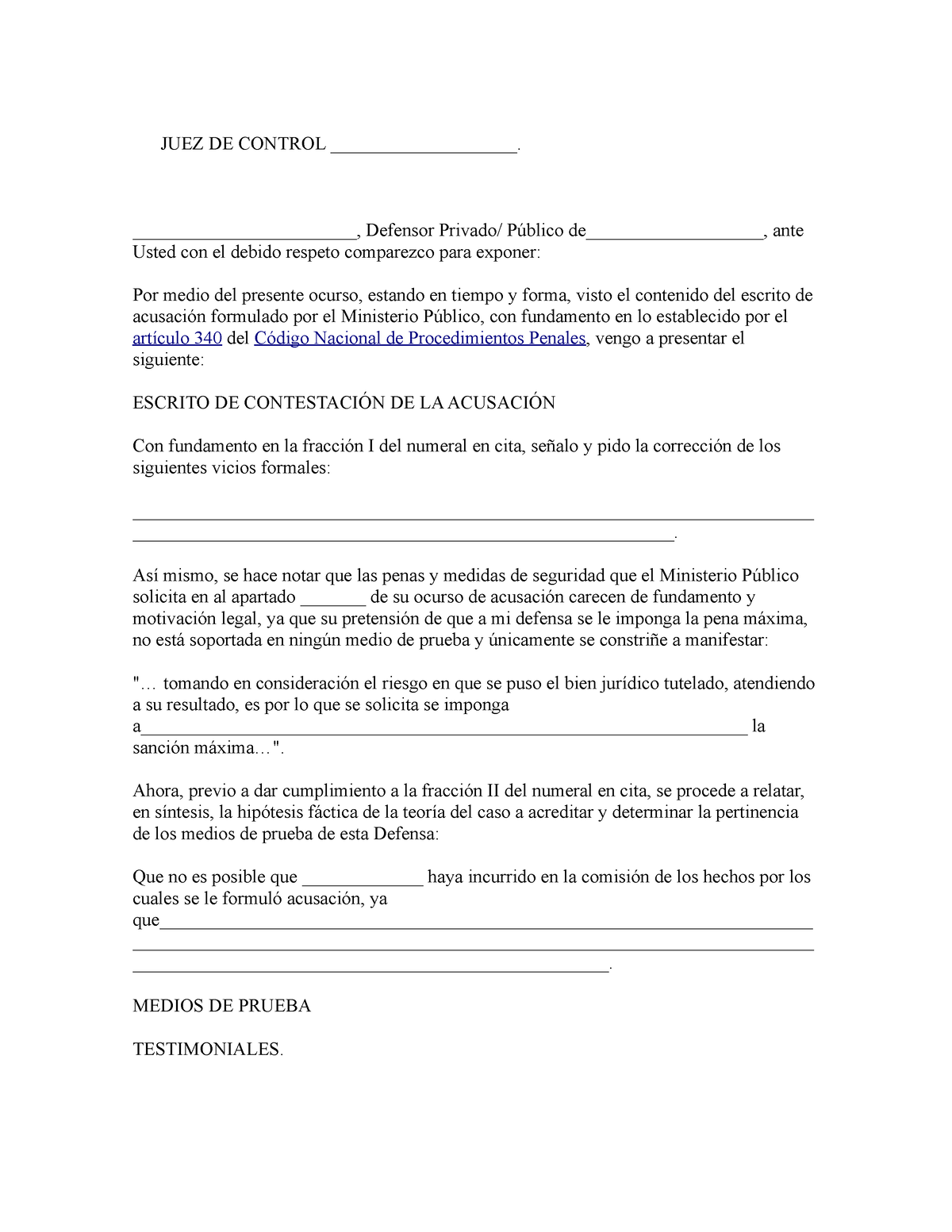 Escrito De Contestacion De Acusacion Juez De Control