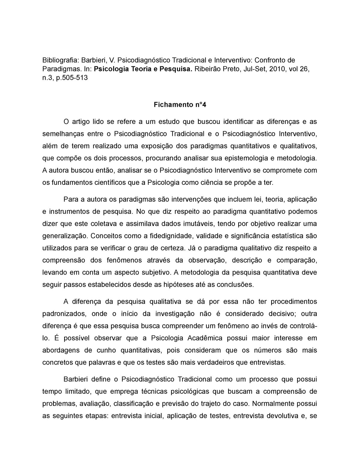 Fichamento Psicodiagnóstico Interventivo Psicodiagnóstico Tradicional E