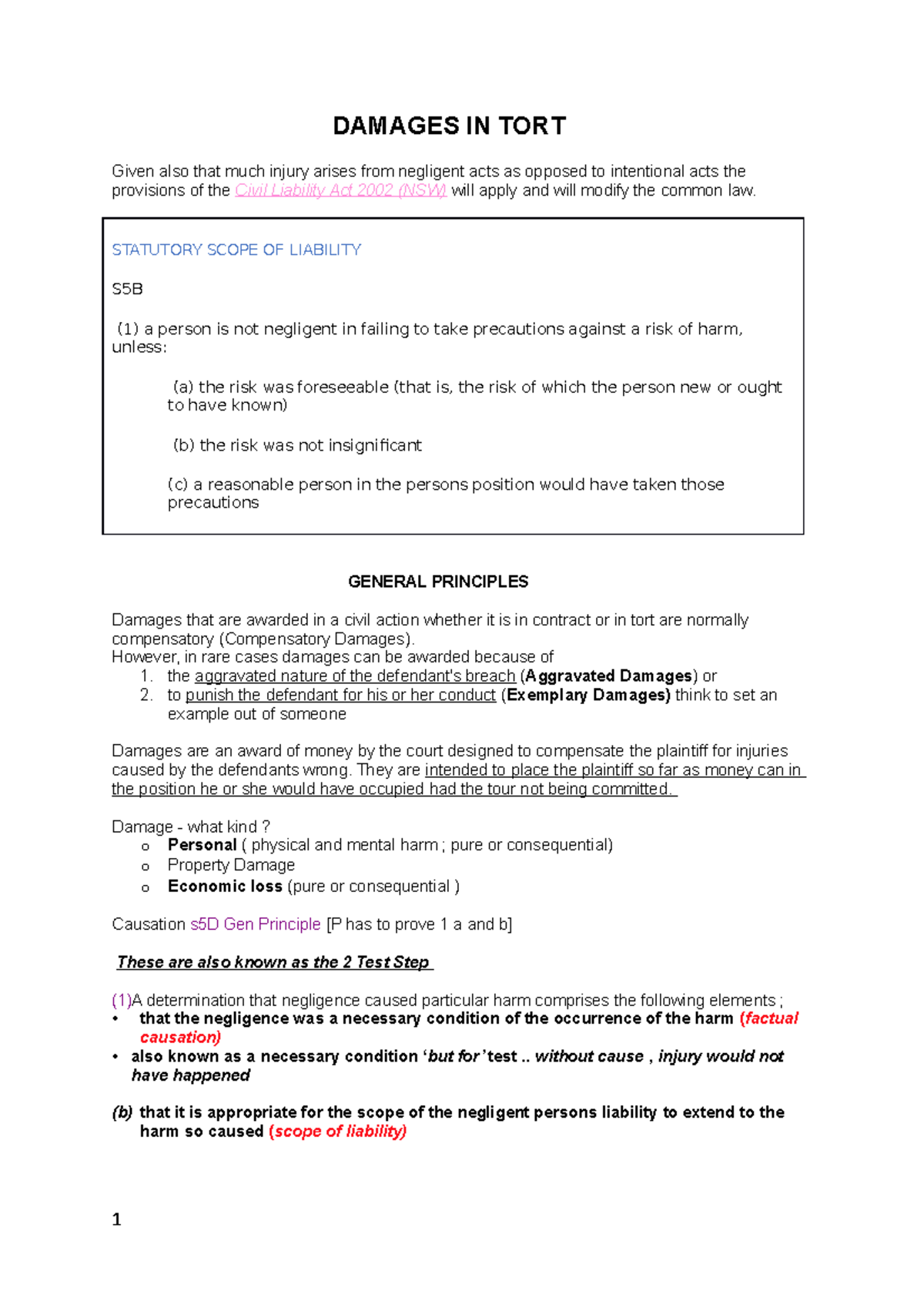 Damages In Tort Remedies Damages In Tort Given Also That Much