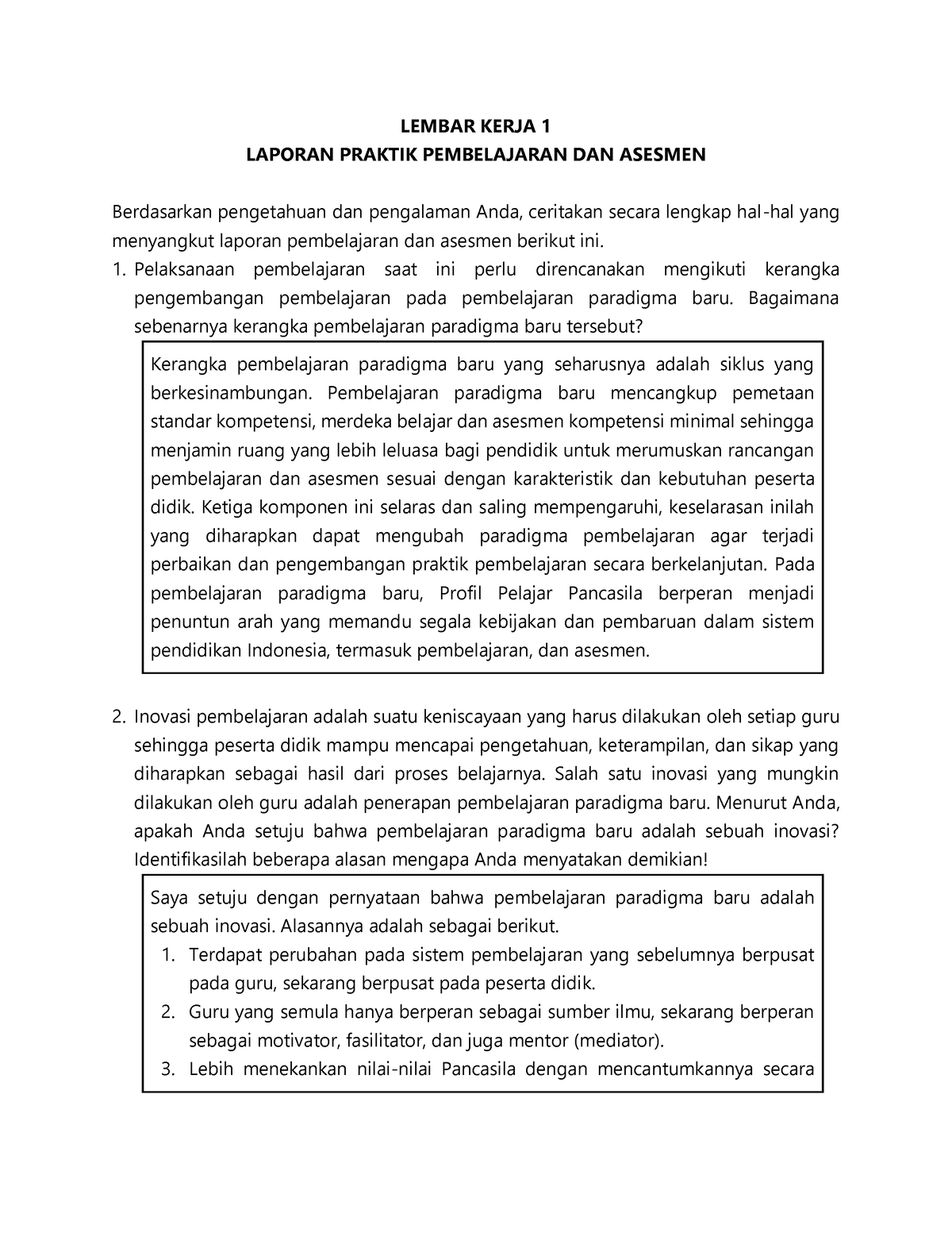 Topik Lk Lembar Kerja Laporan Praktik Pembelajaran Dan Asesmen