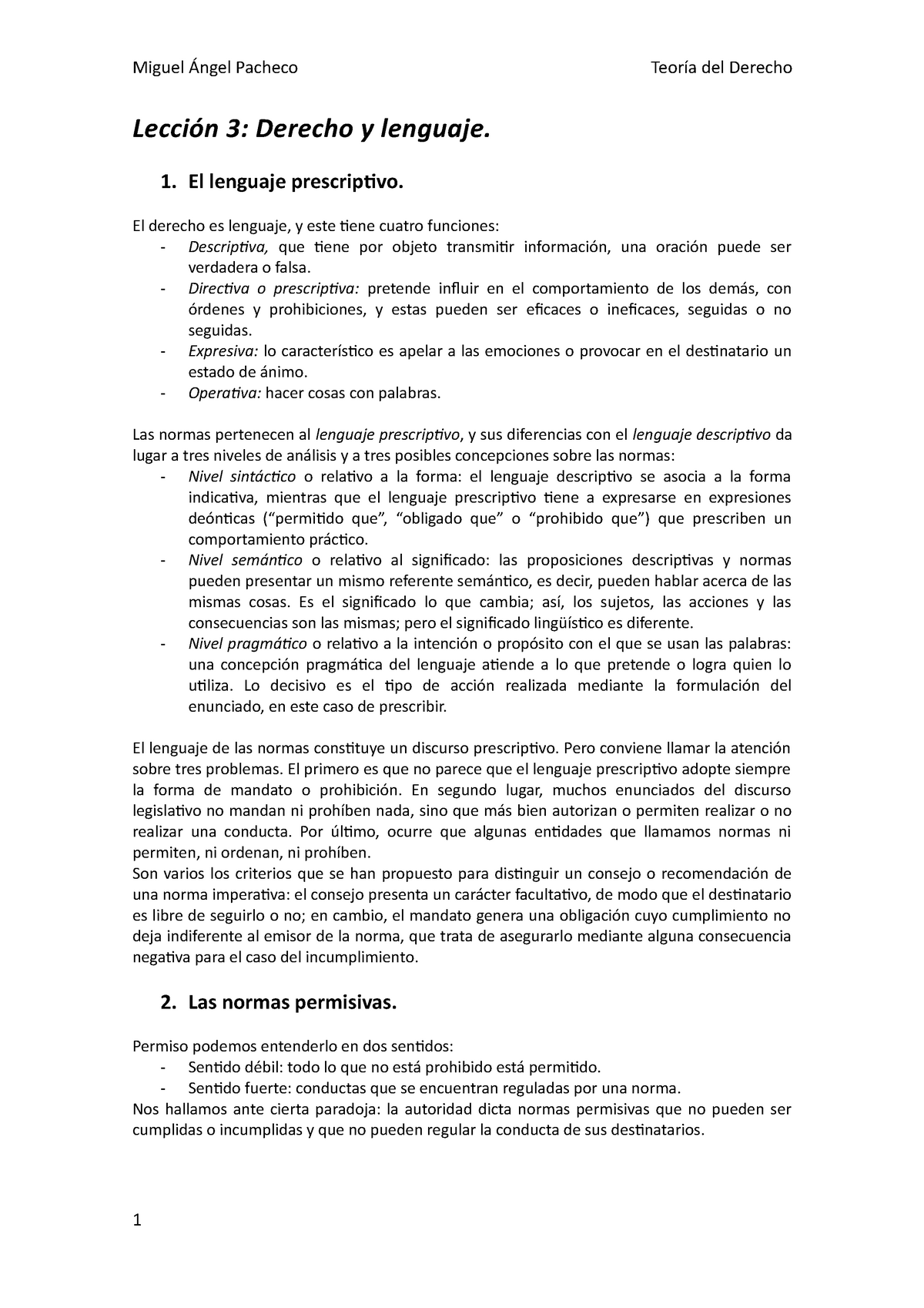 Lección 3 Pacheco Apuntes 3 Miguel Pacheco Del Derecho 3 Derecho