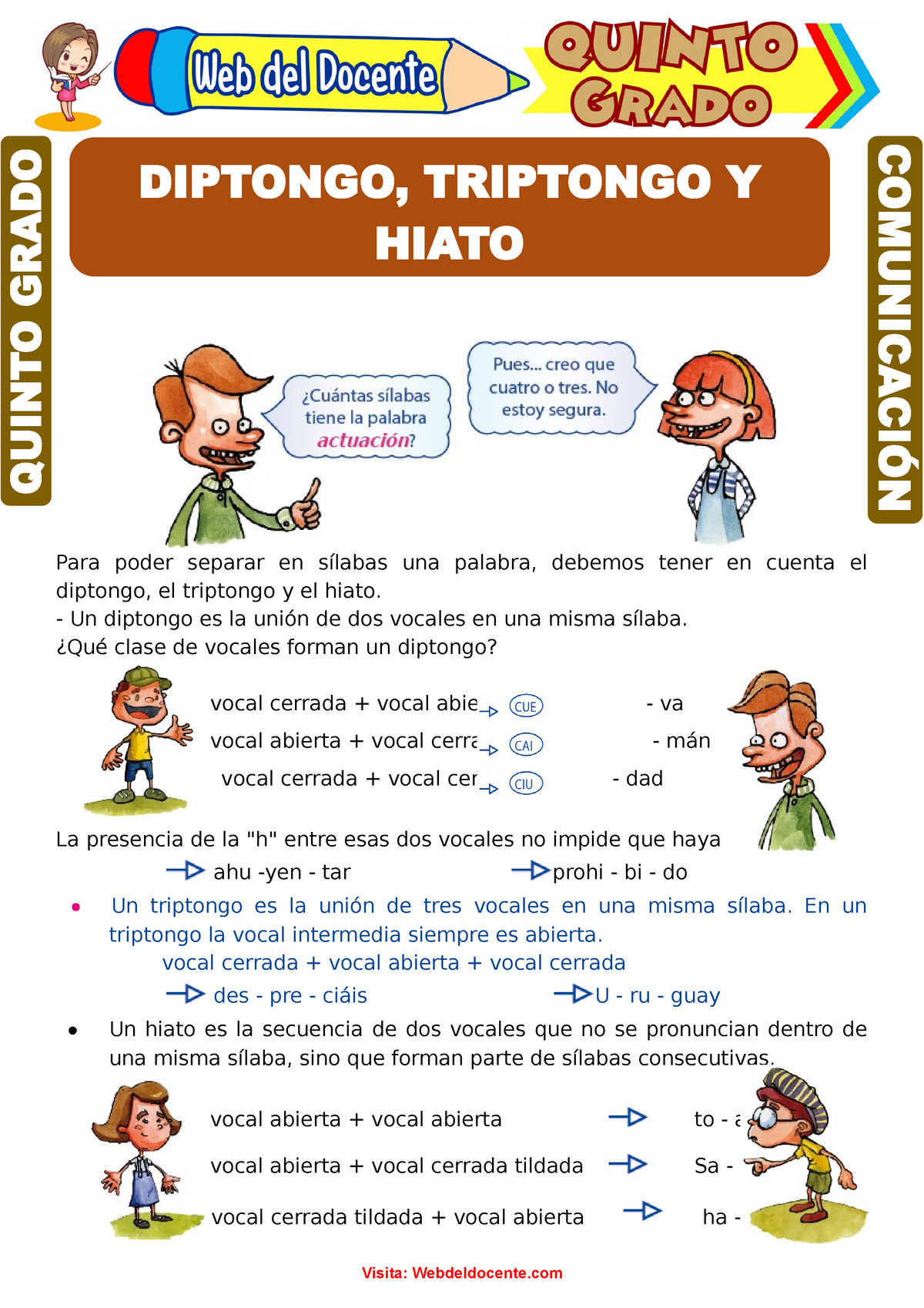 Diptongo Triptongo E Hiato Para Quinto Grado De Primaria Comunicación