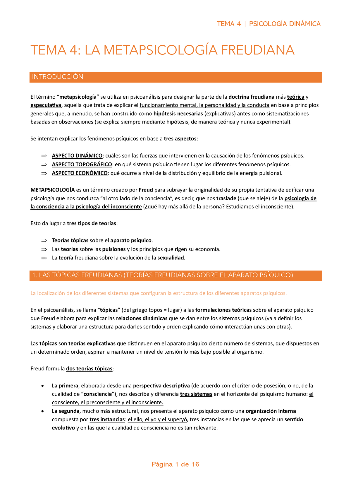 Dinámica Tema 4 Tema 4 La MetapsicologÍa Freudiana IntroducciÓn El