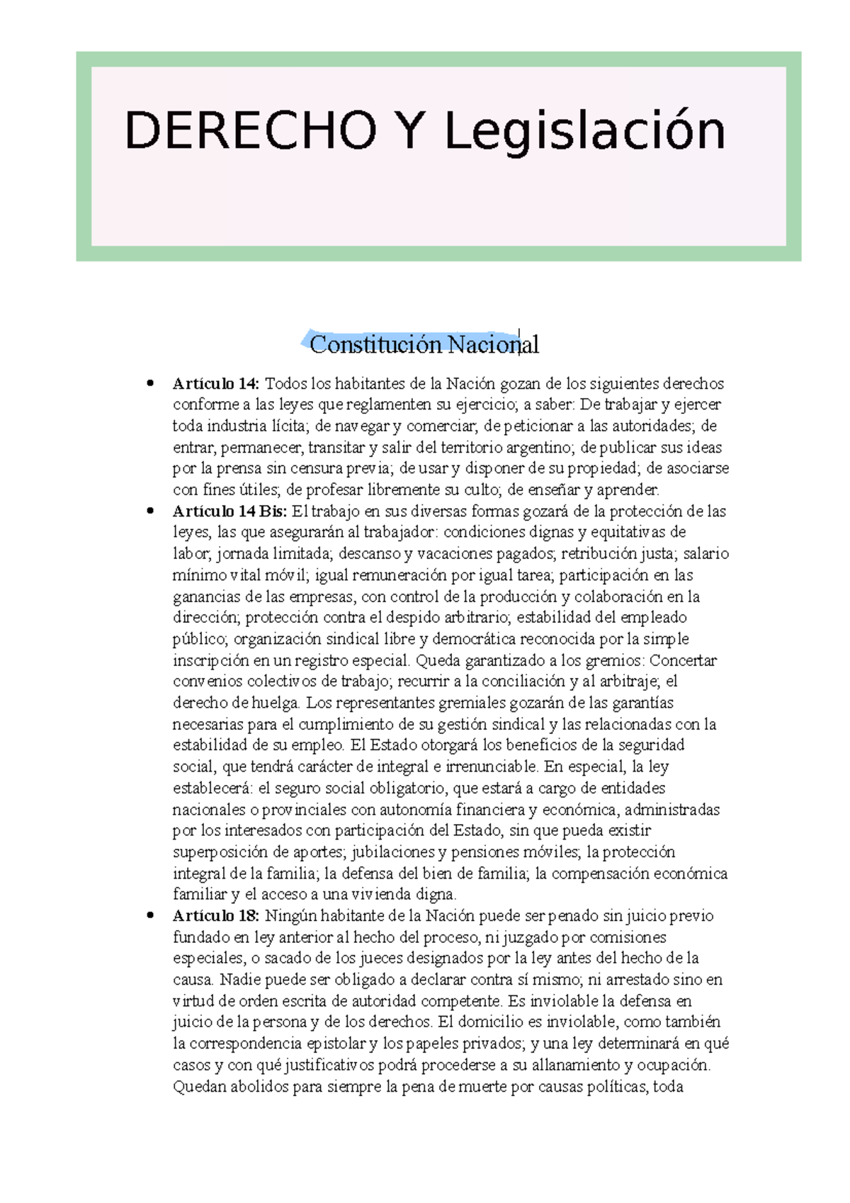 Derecho Y Legislación Documento Derecho Y Legislación Constitución