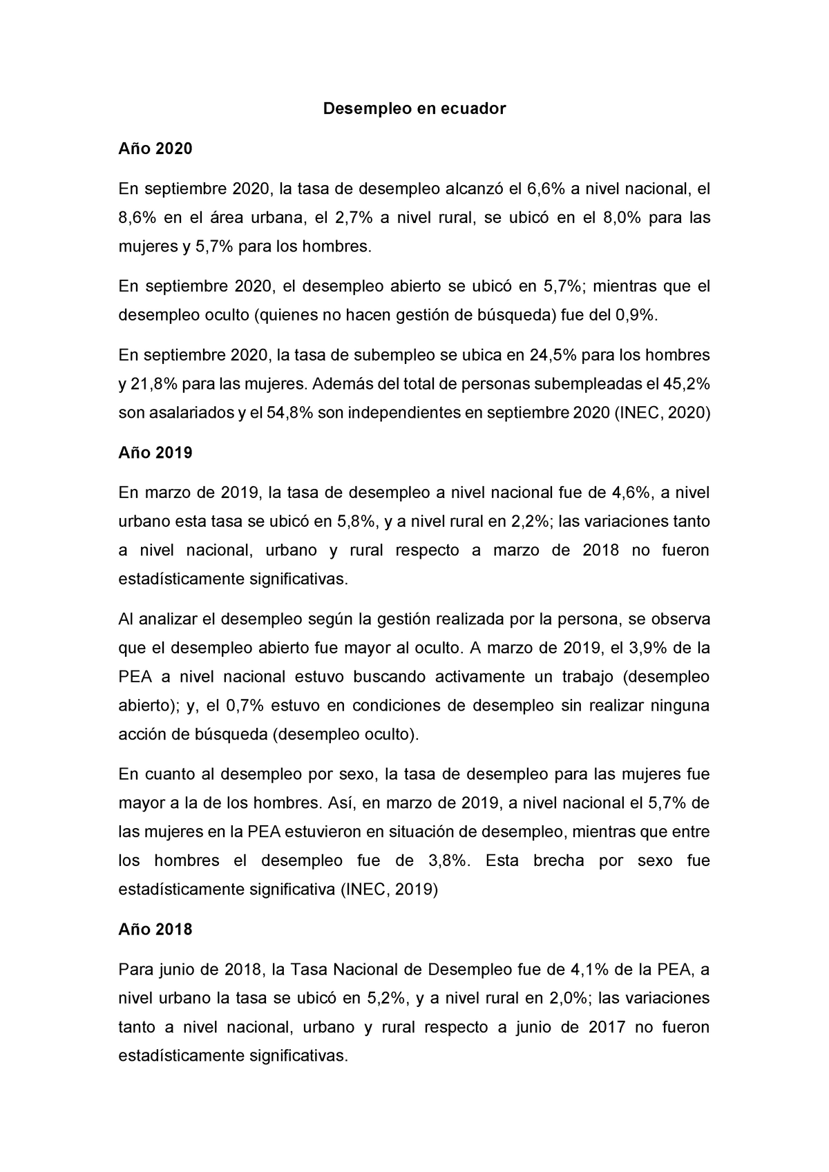 Análisis Del Desempleo En El Ecuador Según Inec Desempleo En Ecuador