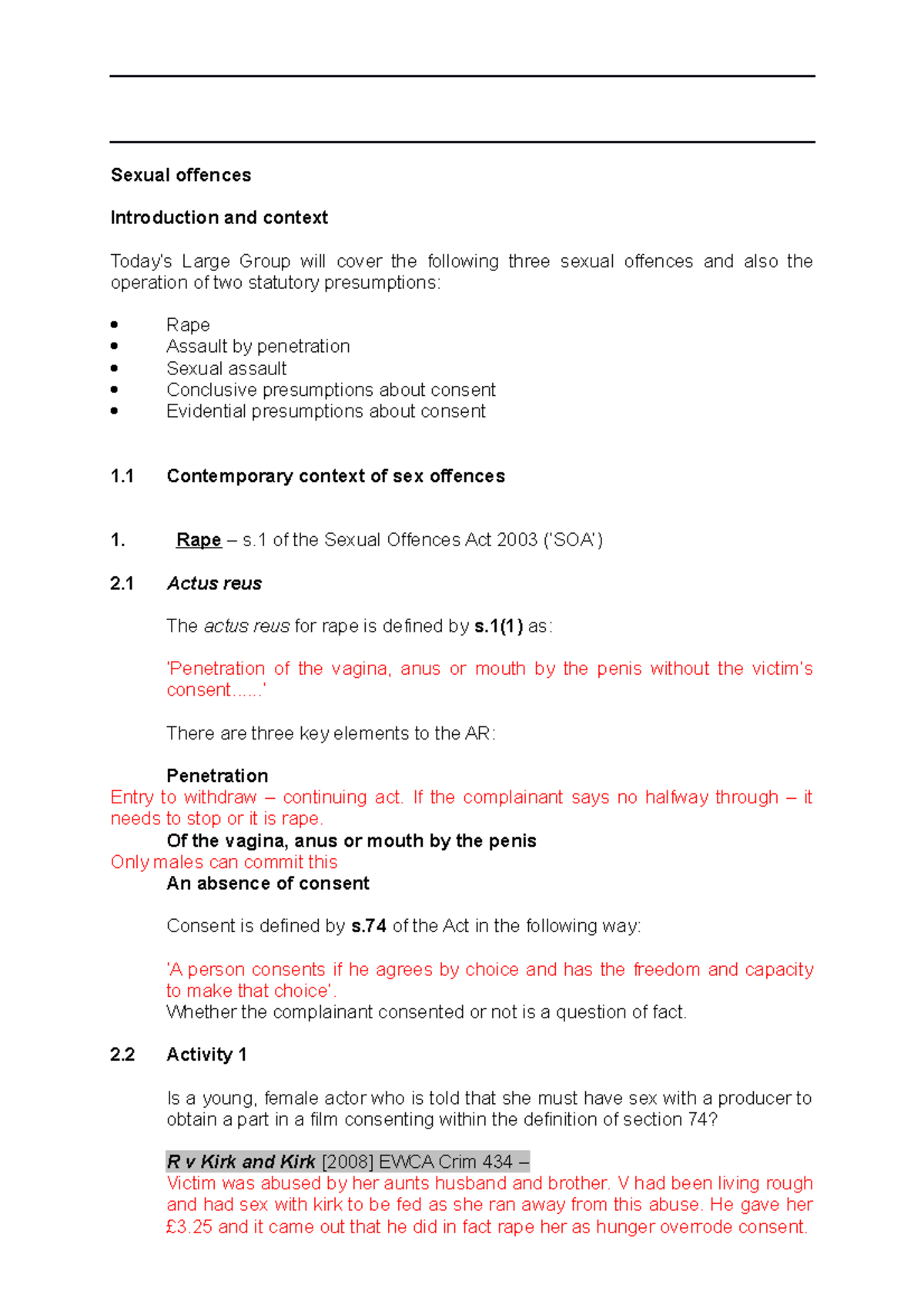 Lg 7 Sexual Offences Full Lecture Notes Llb Law Sexual Offences