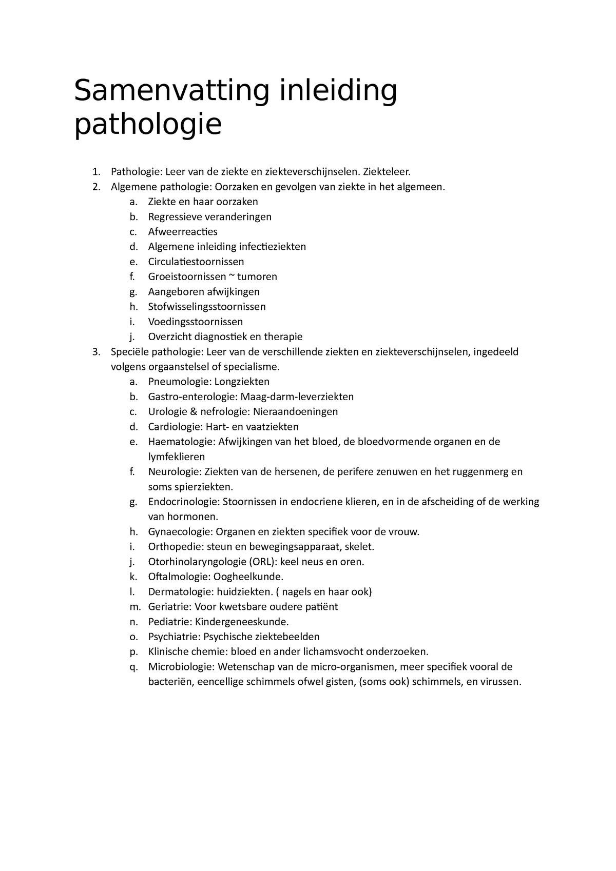 Samenvatting Inleiding Pathologie Pathologie Leer Van De Ziekte En