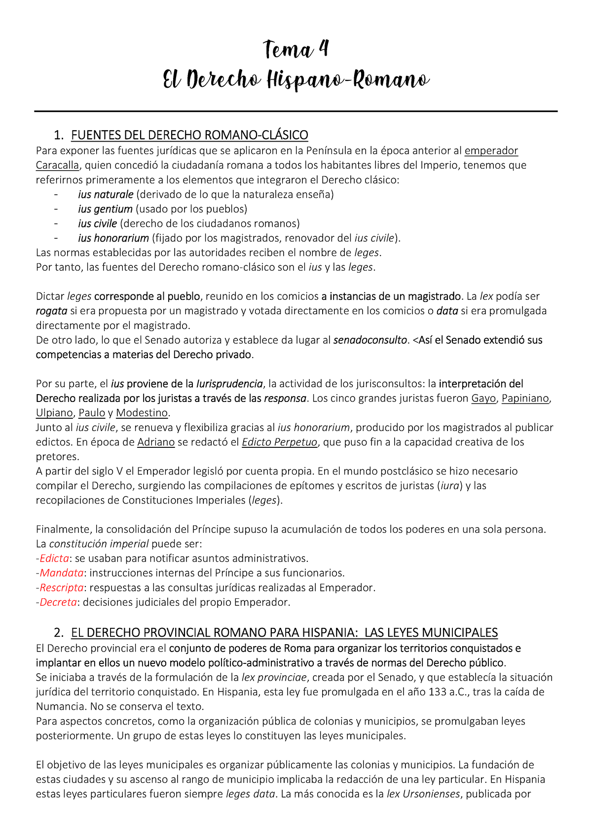 Tema 4 Historia Del Derecho Tema 4 El Derecho Hispano Romano 1