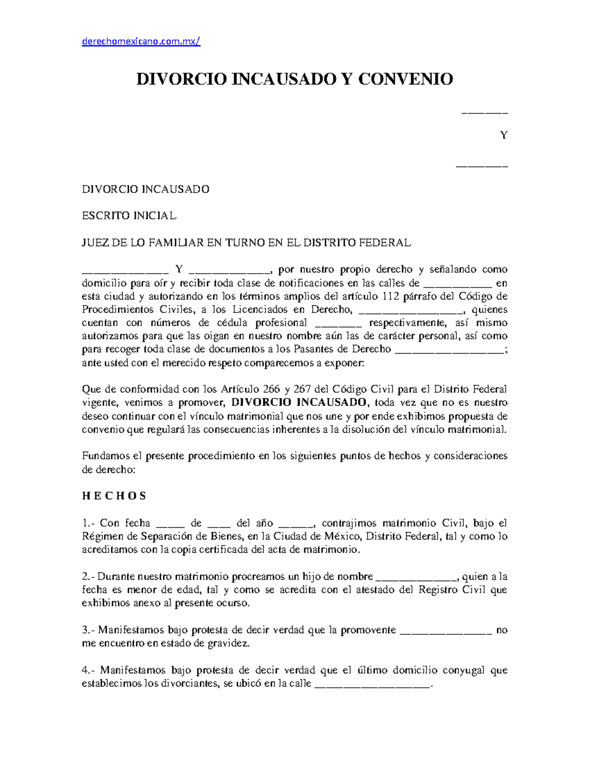 Formato Divorcio Incausado Y Convenio Divorcio Incausado Y Convenio