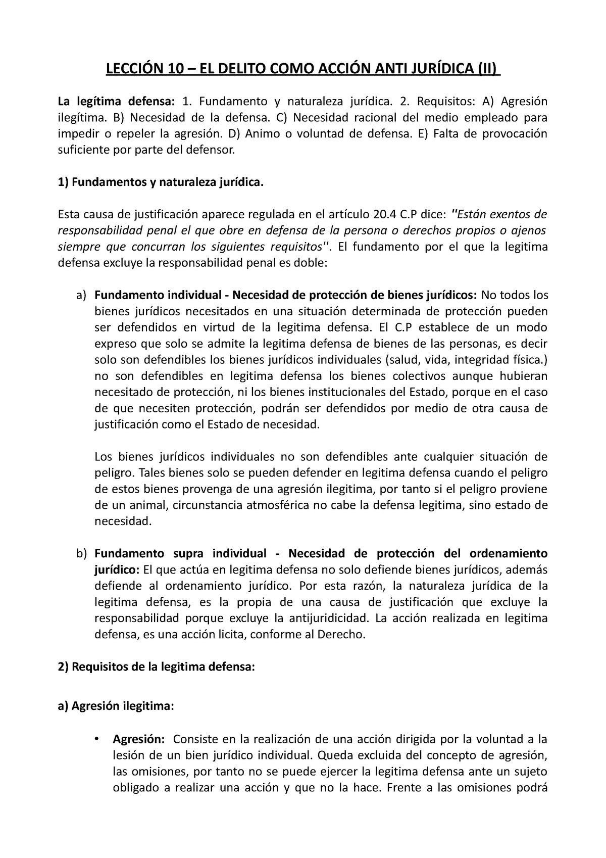 Derecho Penal 10 Estudio De La Legitima Defensa Prevista En El Art 329