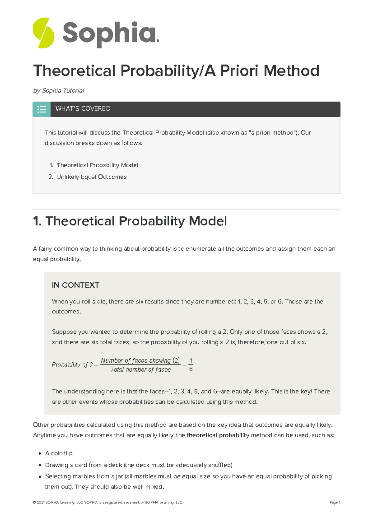 Theoretical Probabilitya Priori Method 2 Theoretical Probabilitya