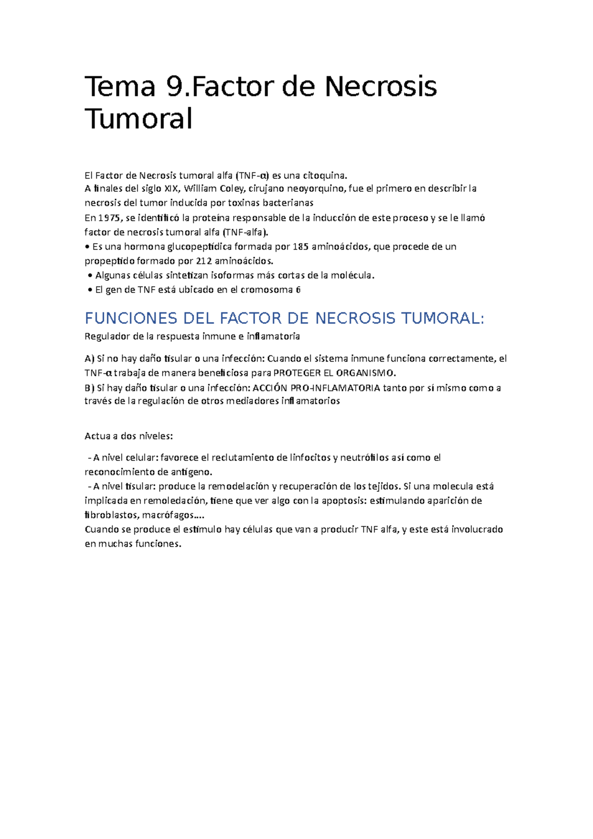 Tema 9 Apuntes Tema 9 De Necrosis Tumoral El Factor De Necrosis