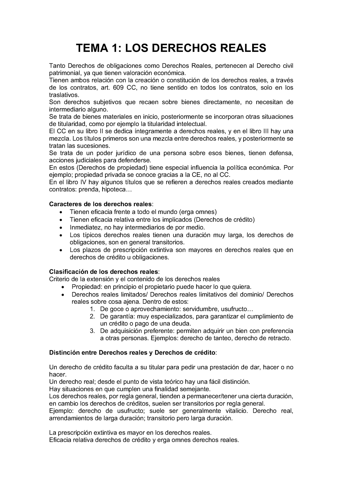 Tema 1 Derechos Reales Tema 1 Los Derechos Reales Tanto Derechos De