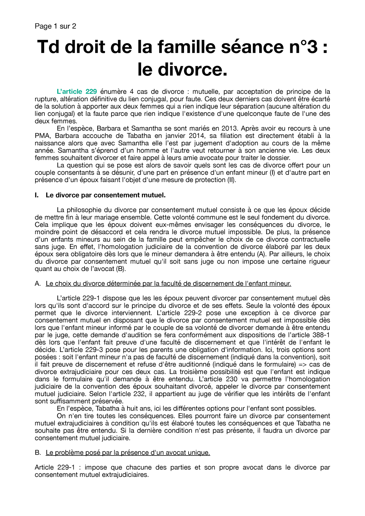 Td 3 Le Divorce Page 1 Sur 2 Td Droit De La Famille Séance N°3 Le