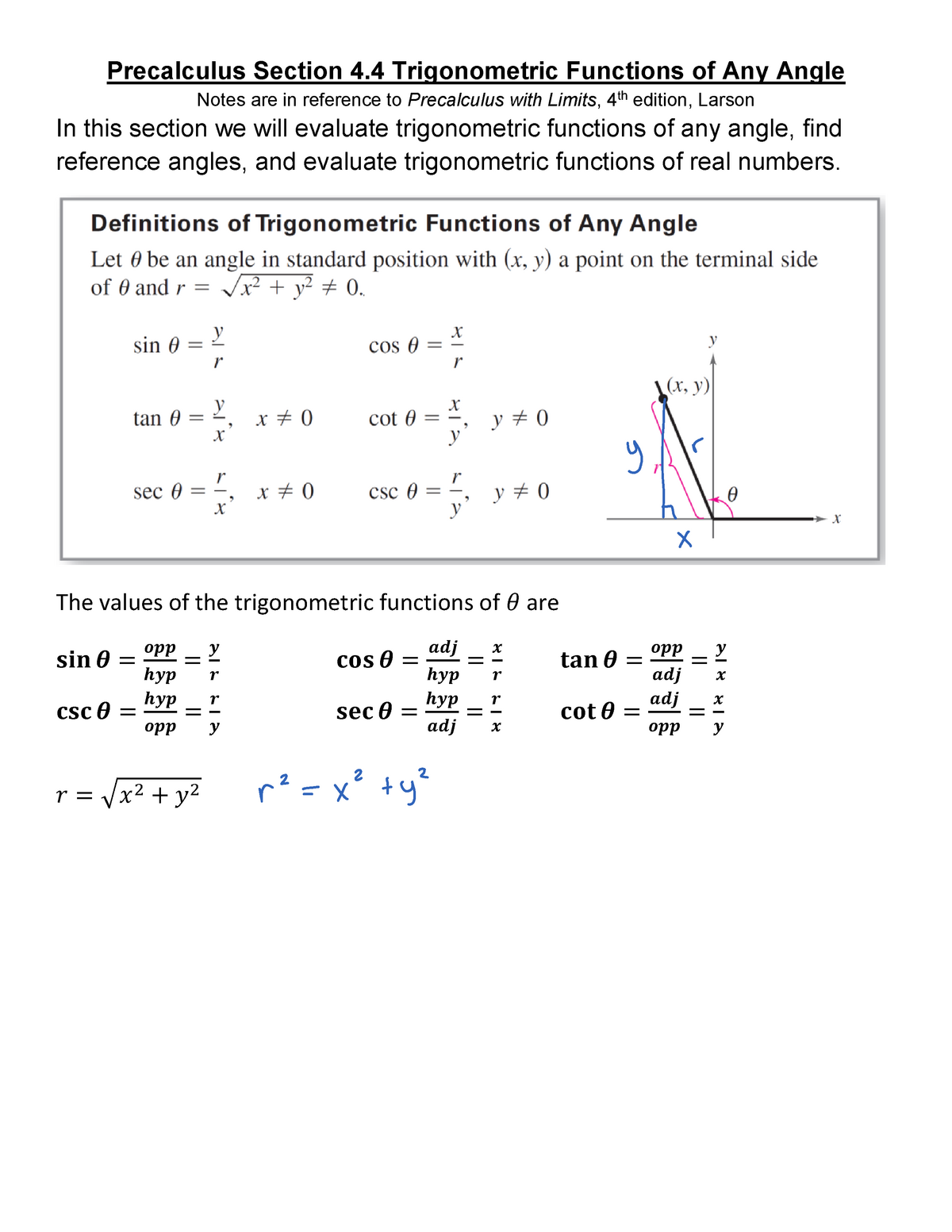 44 Trigonometric Functions Of Any Angle Worksheet Ameise Live