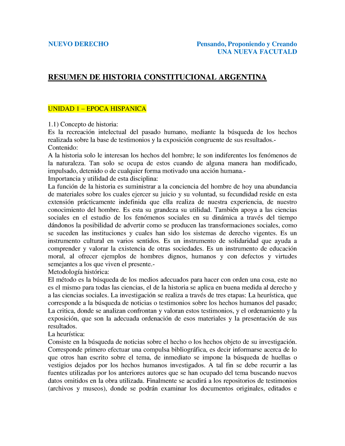 Resumen De Historia Constitucional Argentina Una Nueva Facutald