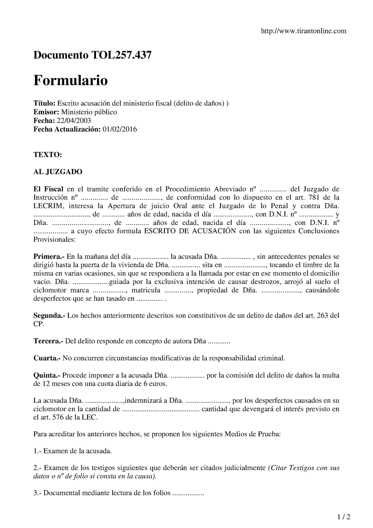 Escrito Acusación Del Ministerio Fiscal 1 2 Tirantonline Documento