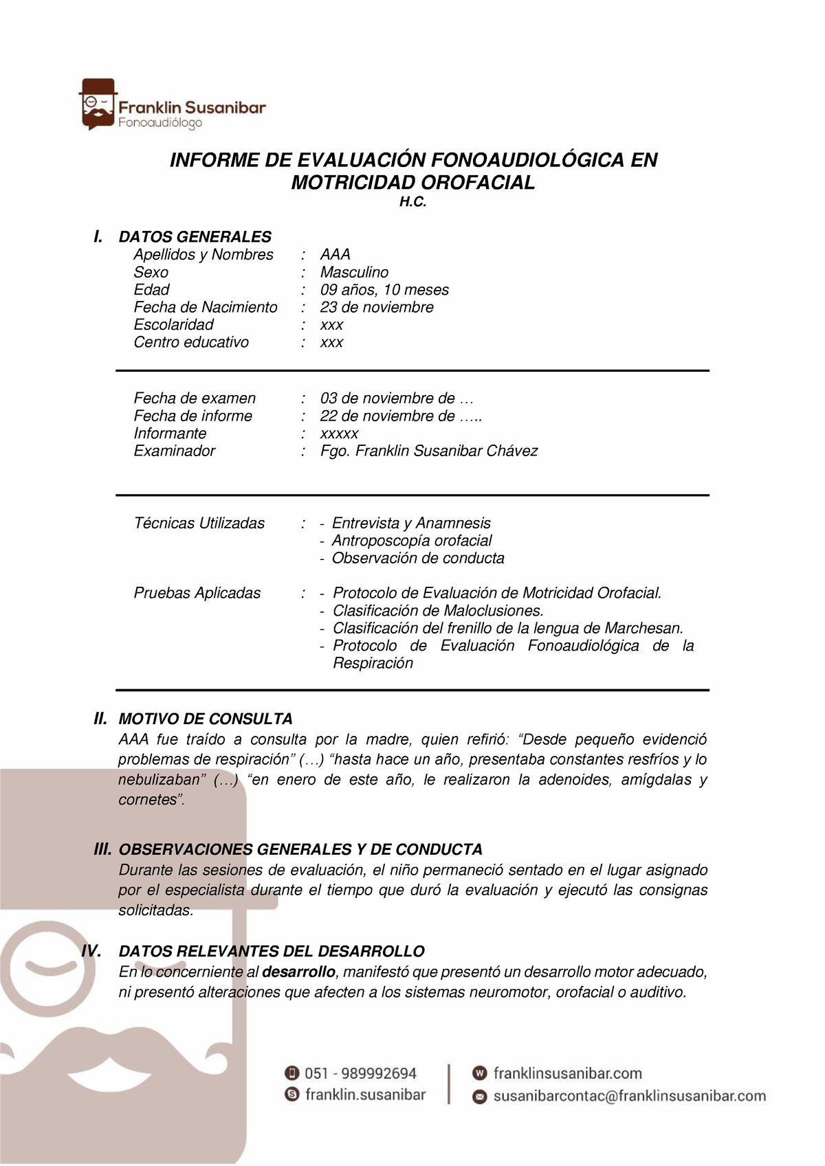 Informe De Mo Informe Mo Informe De EvaluaciÓn FonoaudiolÓgica En