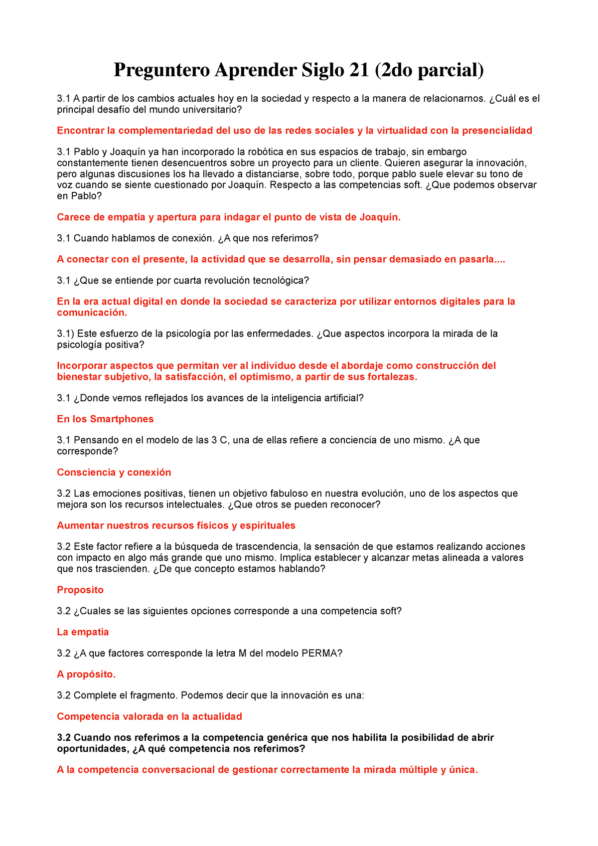 Preguntero Aprender En La Siglo Segundo Parcial Preguntero Aprender