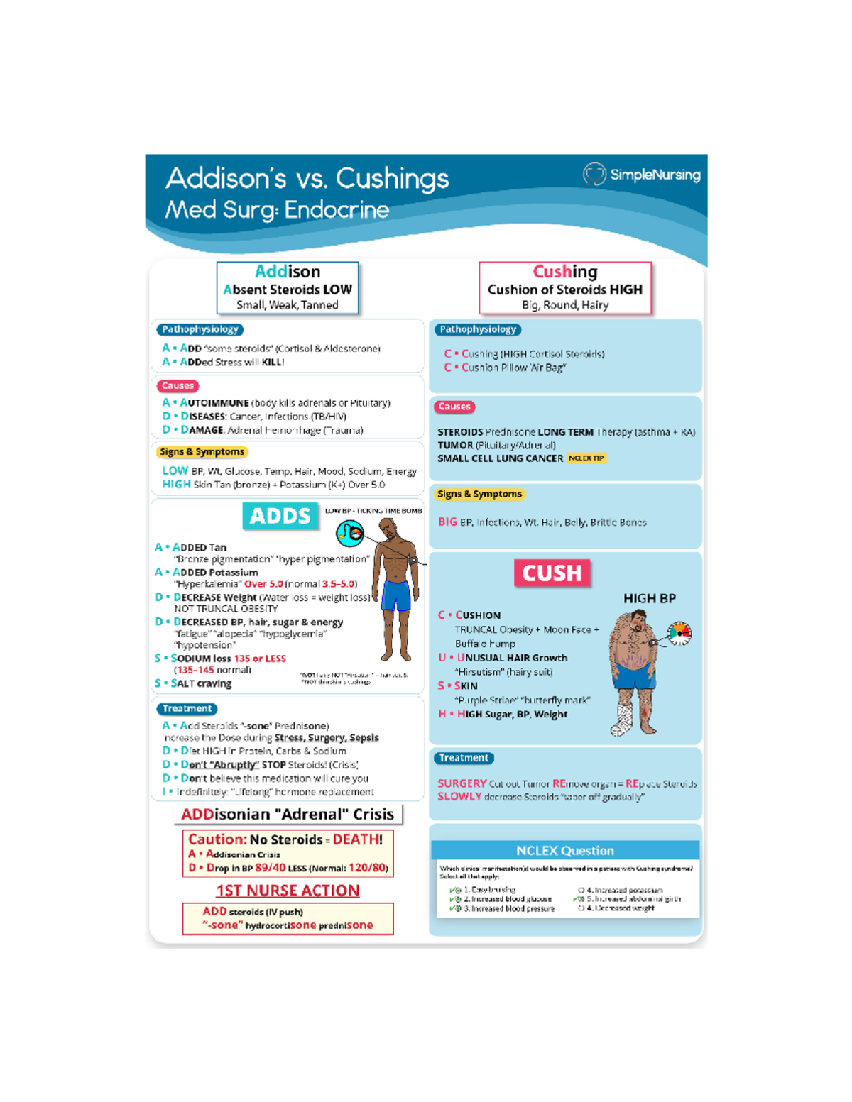 Addisons Vs Cushings Nursing Biol 41 Studocu