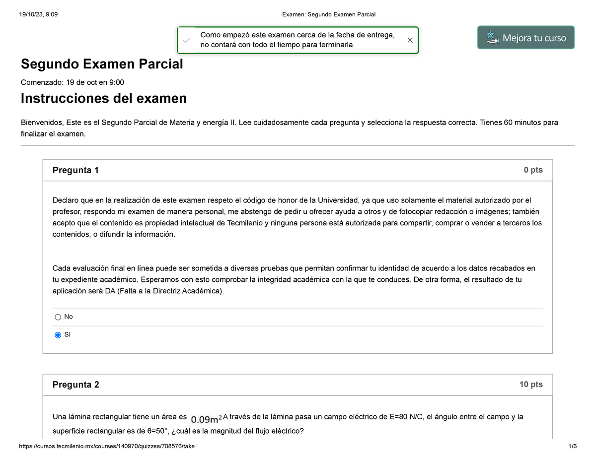 Examen Segundo Examen Parcial Fisica Segundo Examen Parcial Comenzado