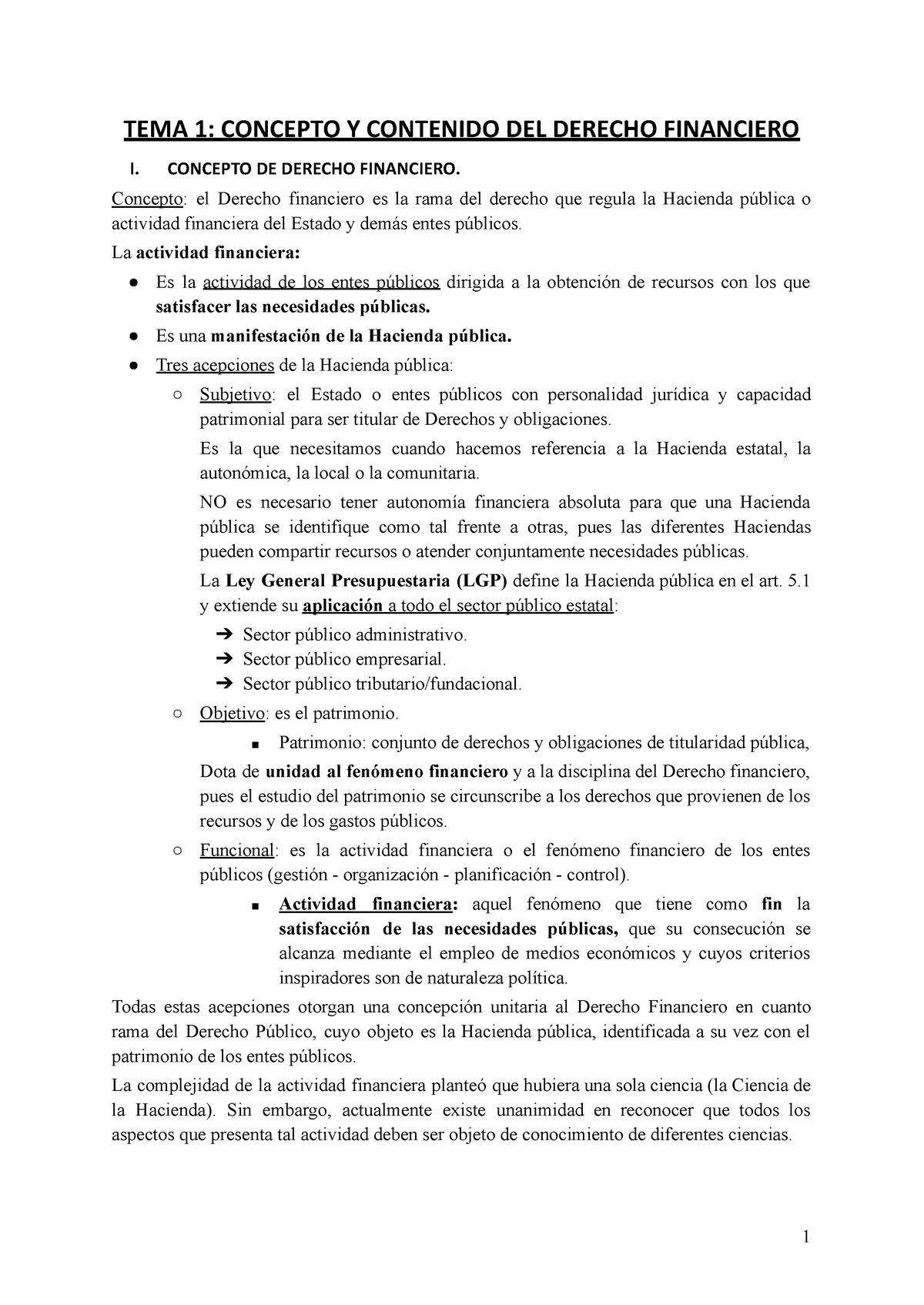 Tema 1 Concepto Y Contenido Del Derecho Financiero Tema 1 Concepto Y