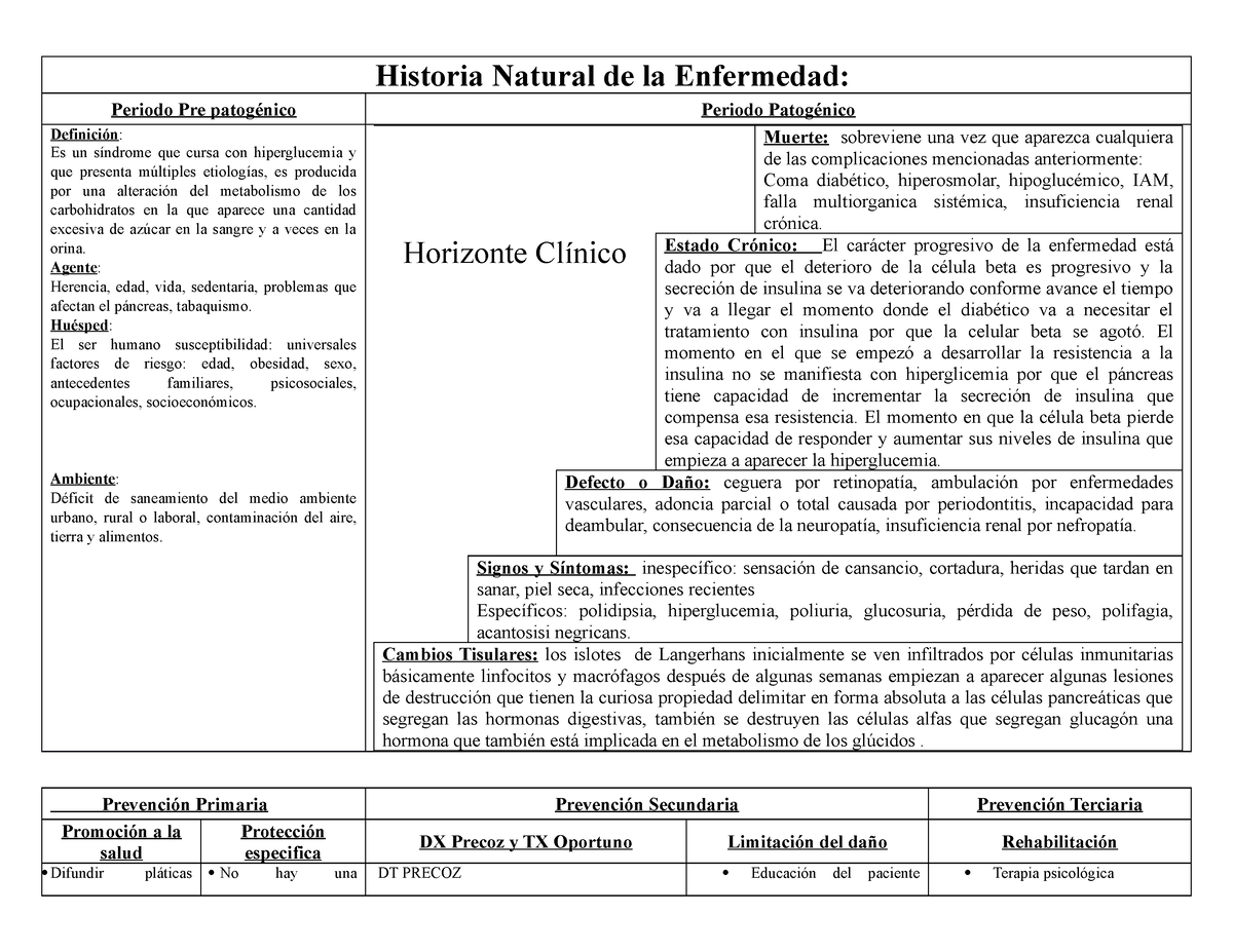 Historia Natural De La Enfermedad Diabetes Mellitus Historia Natural