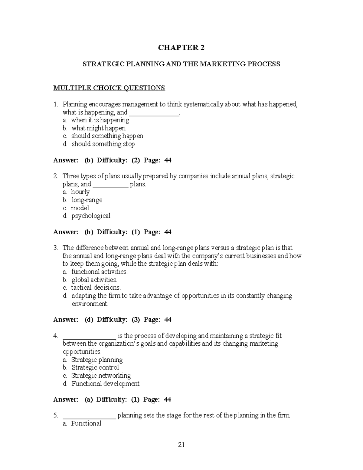 Questions From Chapter 2 Strategic Planning And The Marketing Process