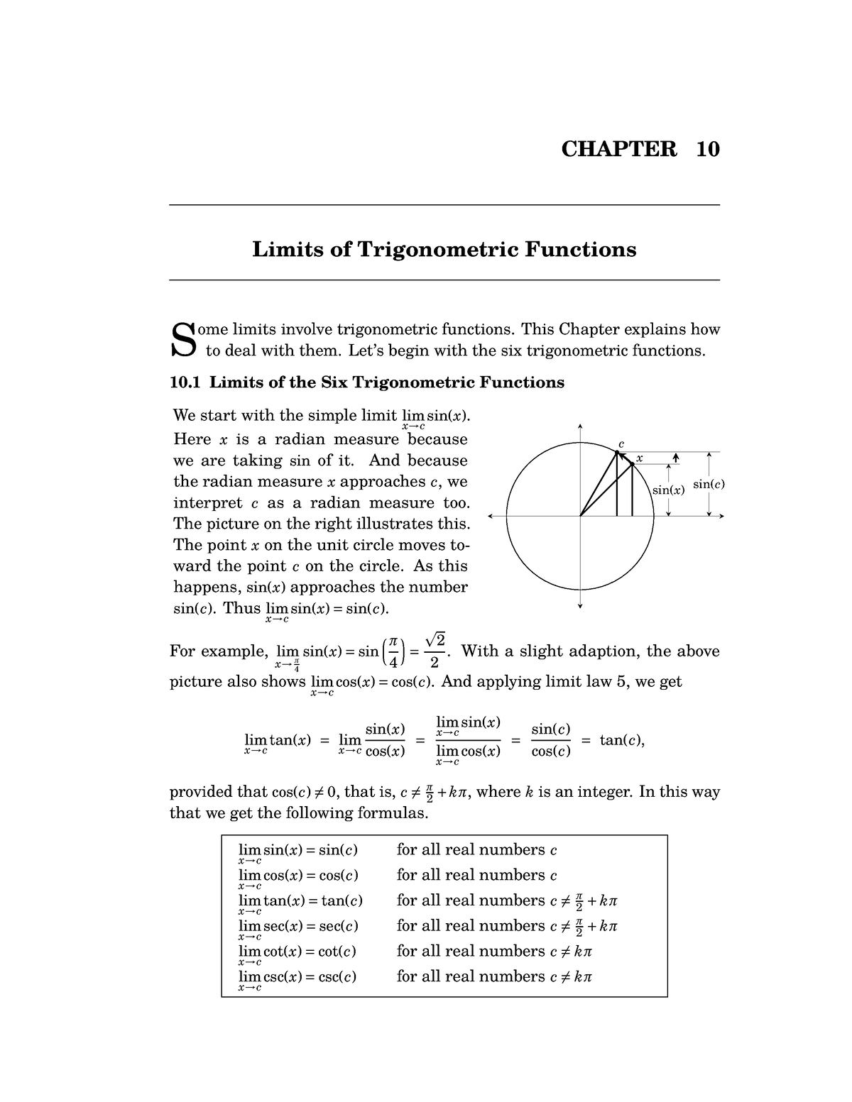 Chapter 10 Limits Of Trigonometric Functions Chapter 10 Limits Of