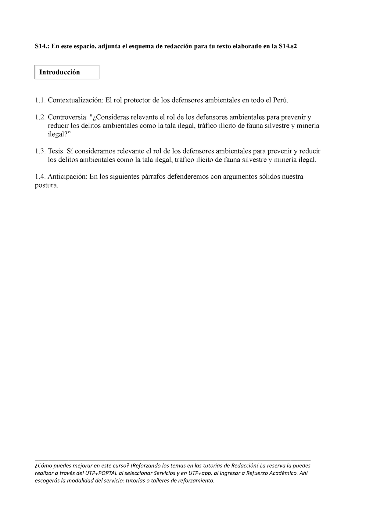 S14s2 Esquema S14 En Este Espacio Adjunta El Esquema De Redacción