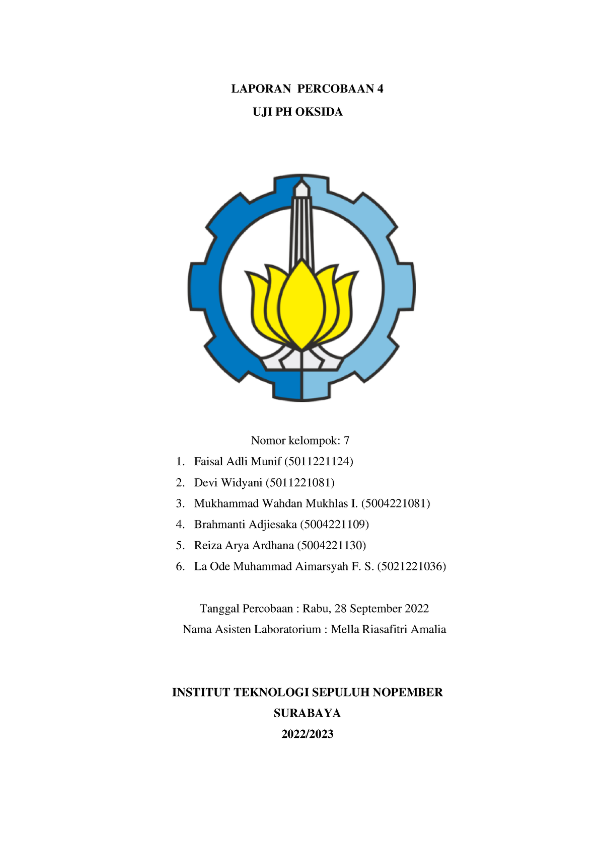 Laporan Praktikum Kimia Dasar 1 Laporan Percobaan 4 Uji Ph Oksida