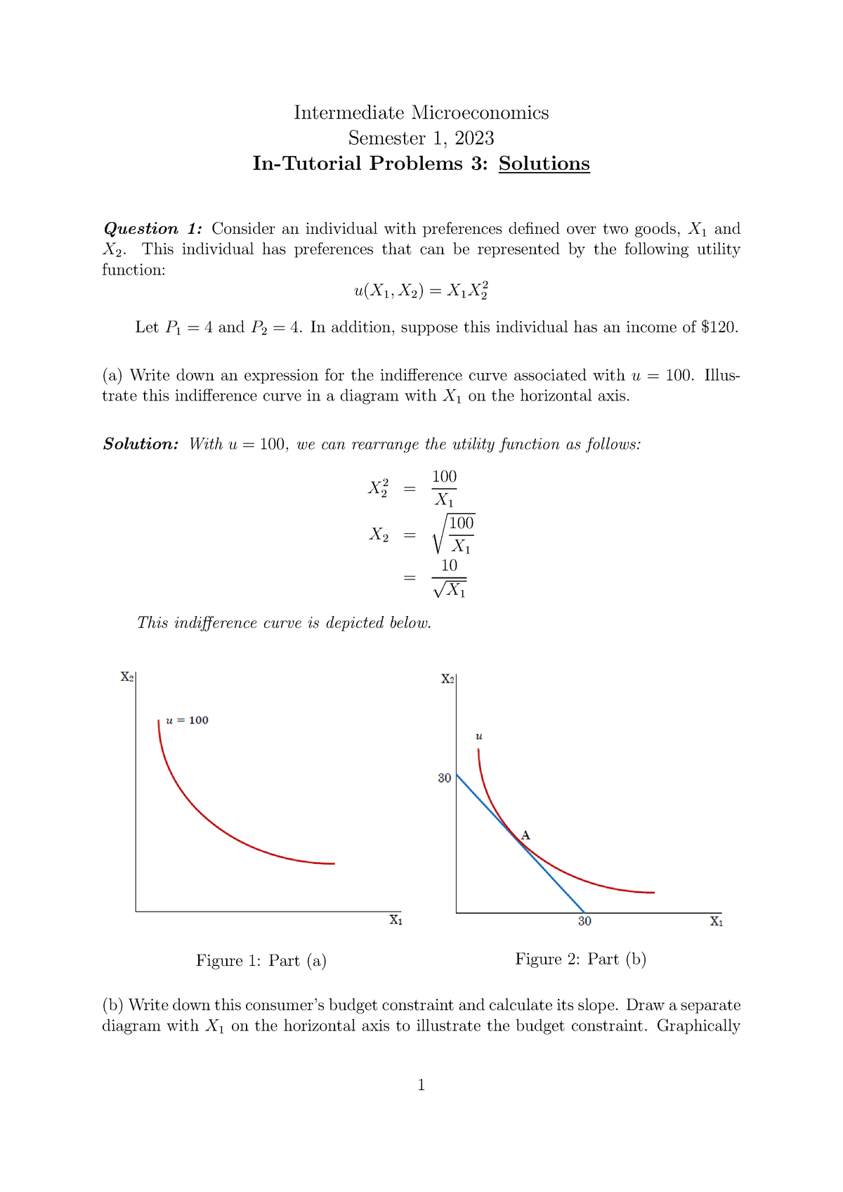 Tutorial 3 Solutions Intermediate Microeconomics Semester 1 2023 In