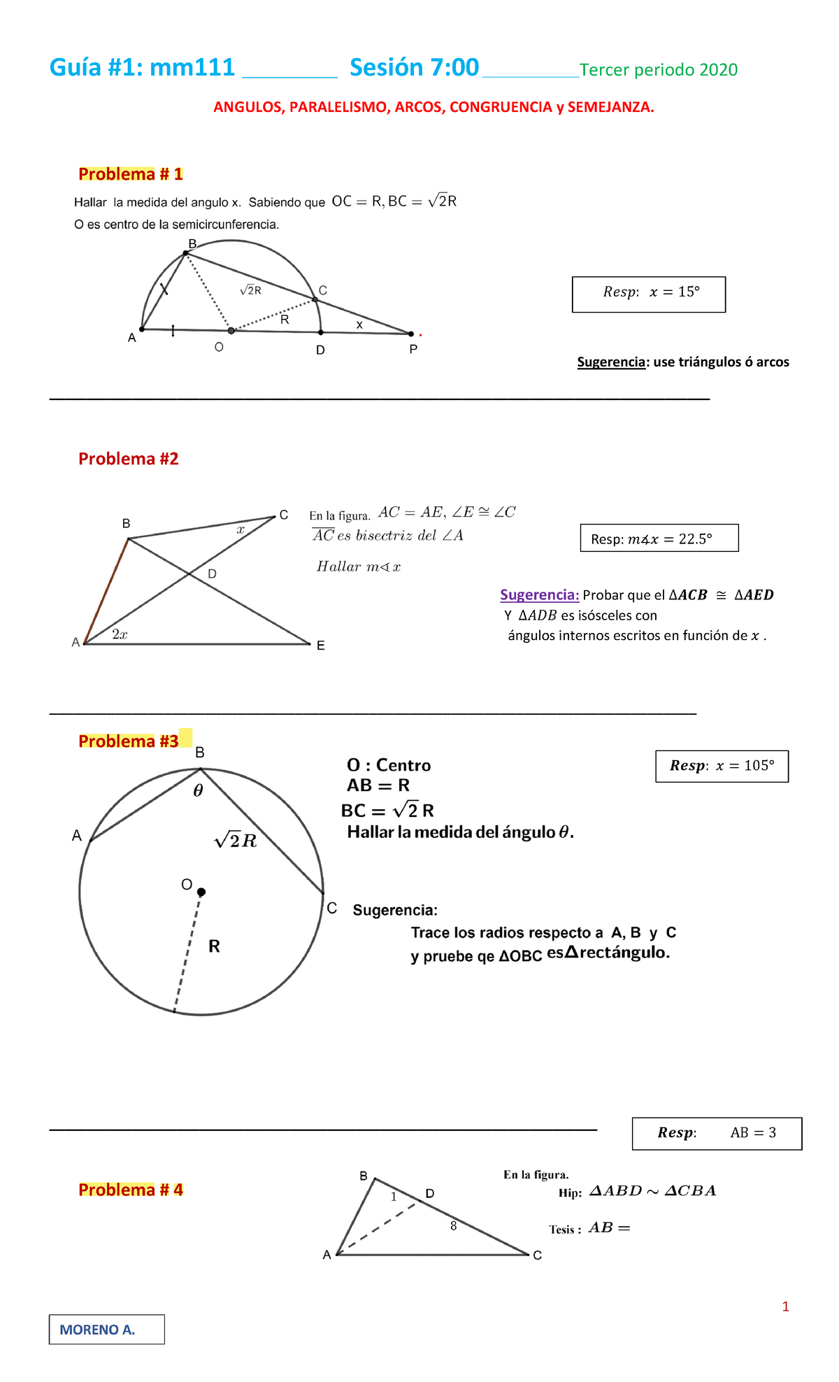 Guia I Parcial Geometria Trigonometria Mm 111 1 Guía 1 Mm111