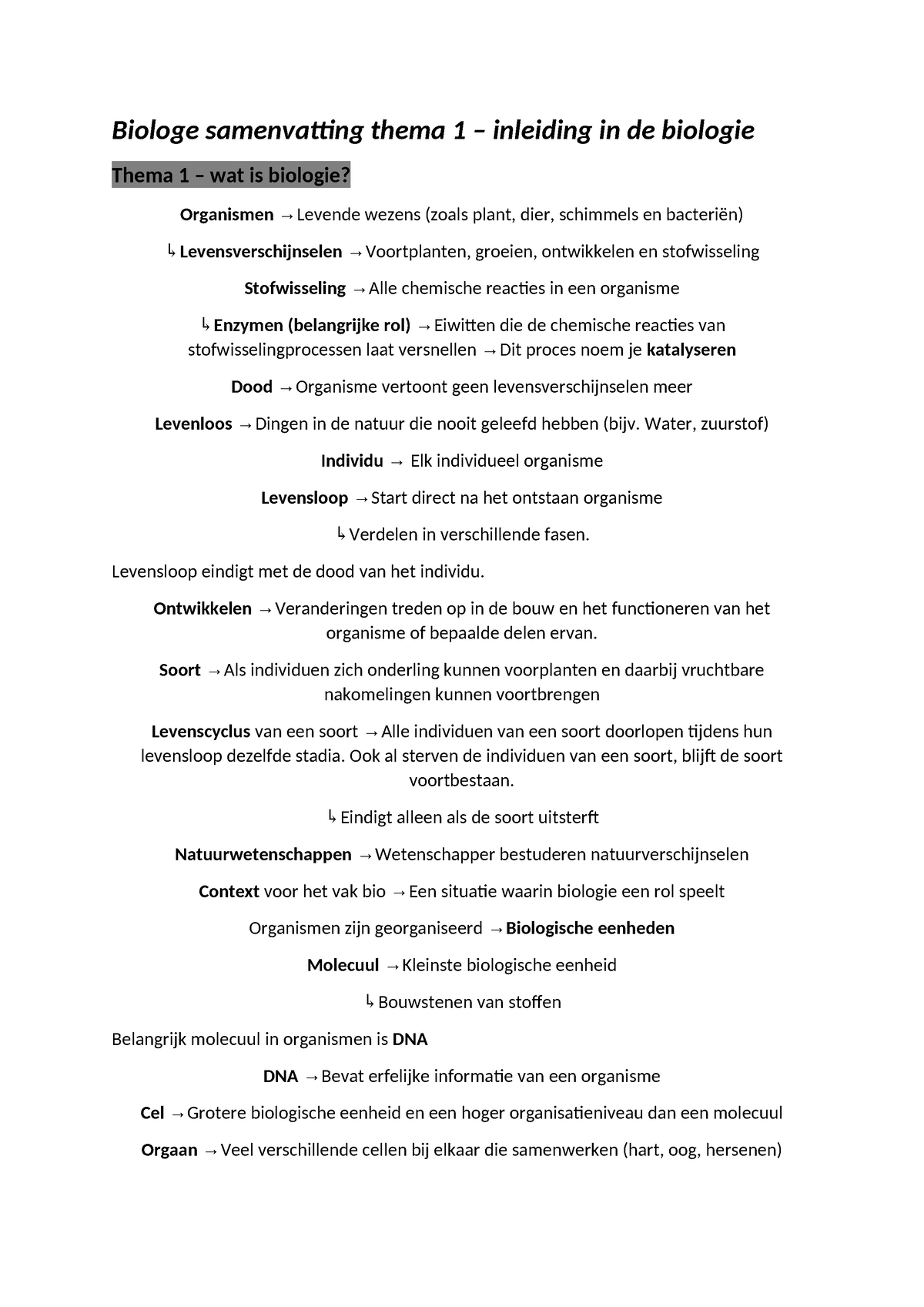 Bio Tw Havo4 Biologe Samenvatting Thema 1 Inleiding In De Biologie