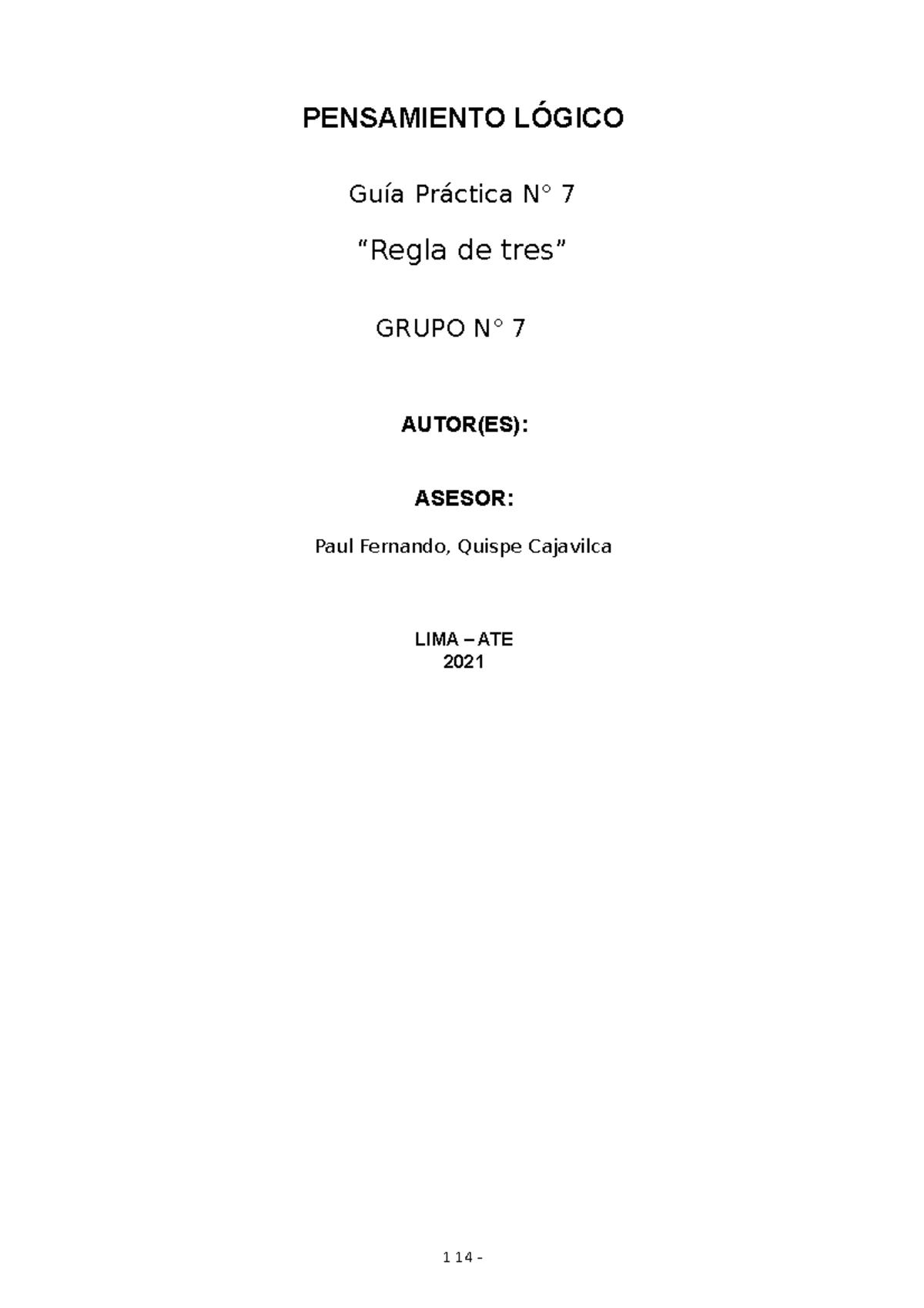 Guia Practica N 07 Pensamiento Logico Pensamiento LÓgico Guía