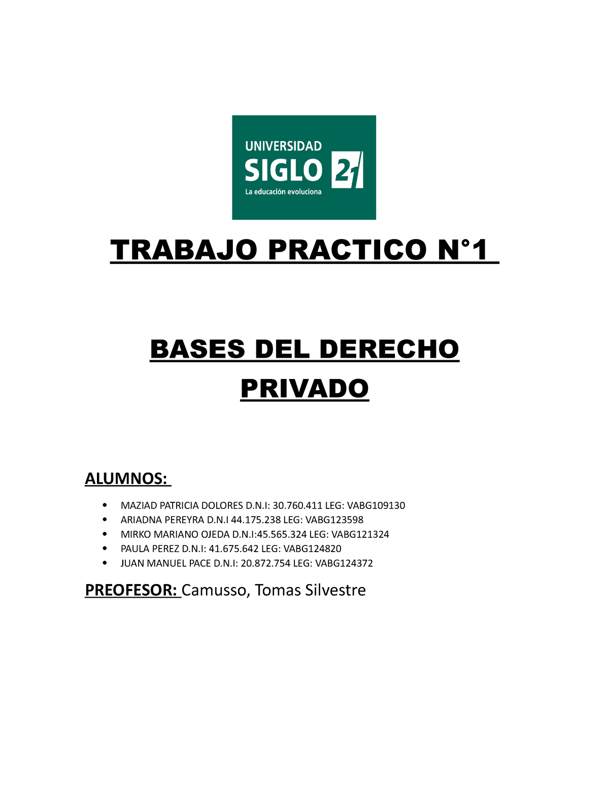 Tp1 Bases Ddp Aprobado Trabajo Practico N° Bases Del Derecho