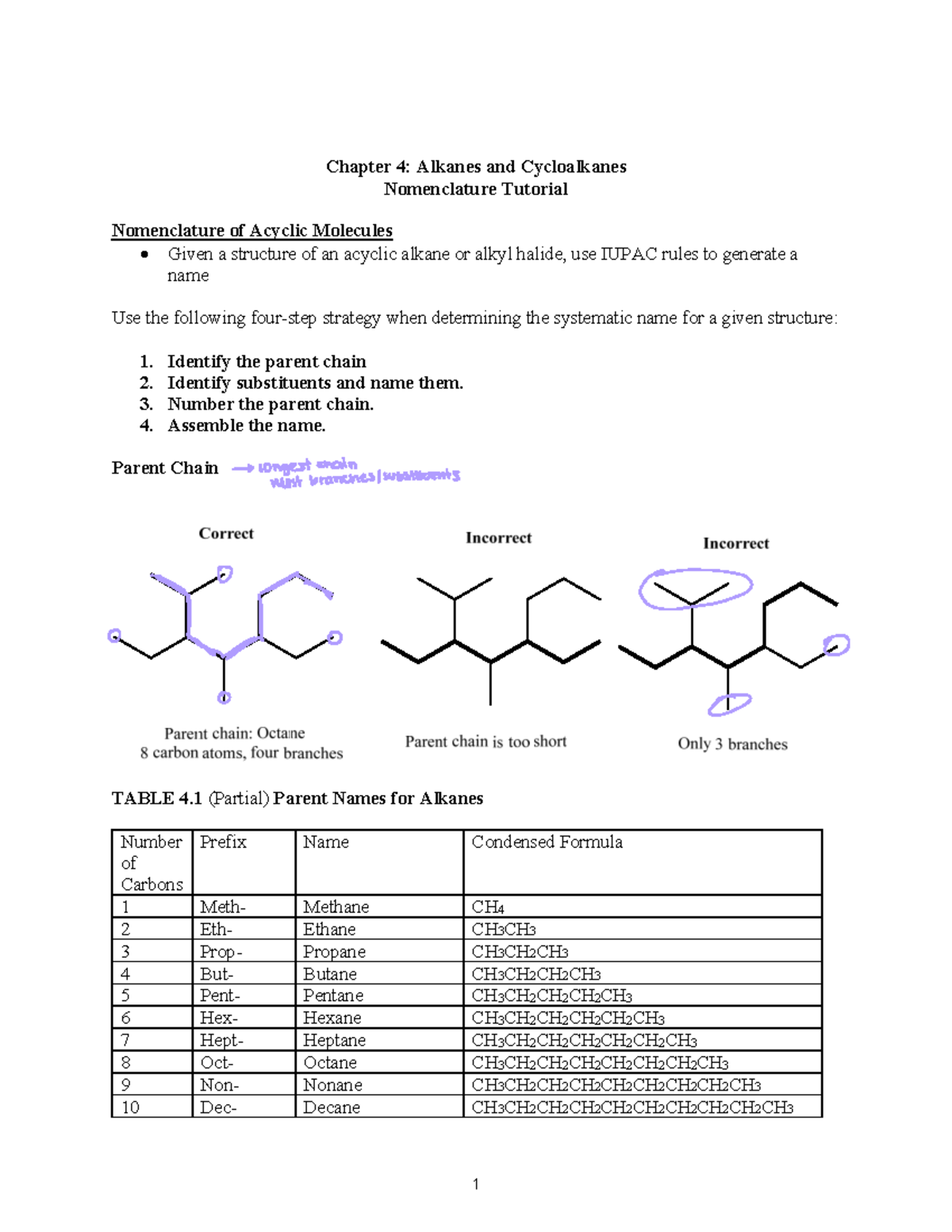 Nomenclature Tutorial Chapter 4 Alkanes And Cycloalkanes