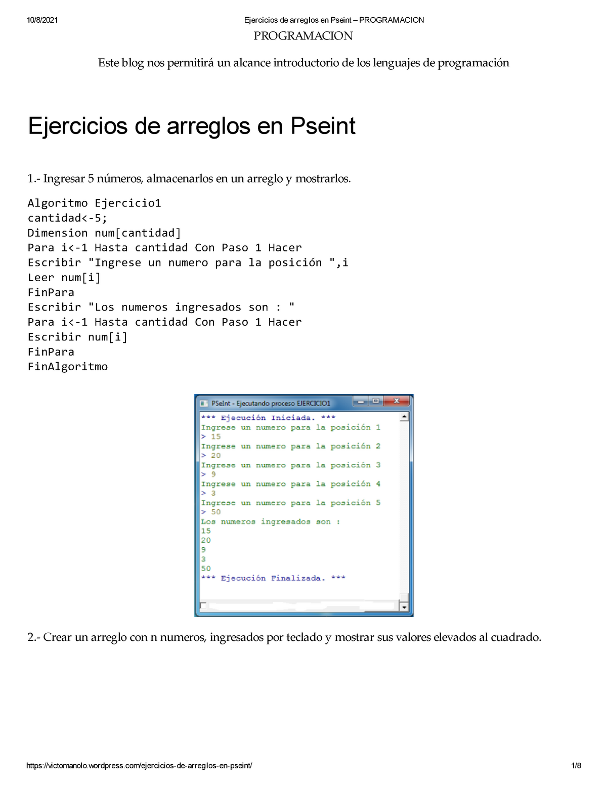 Ejercicios Pseint Arreglos O Arrays 1 Usando Arreglos