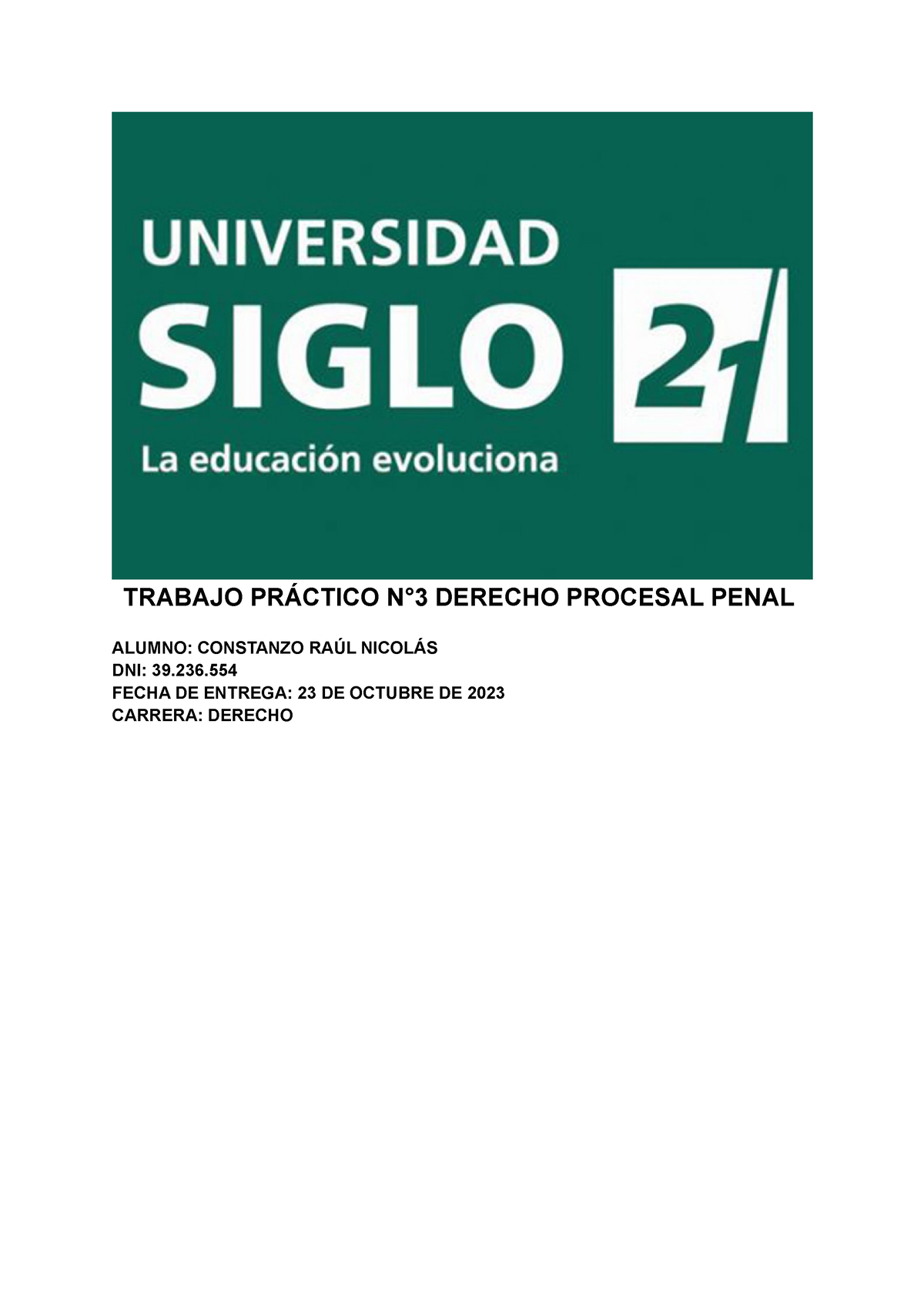 Trabajo Práctico N°3 Derecho Procesal Penal Trabajo PrÁctico N°3