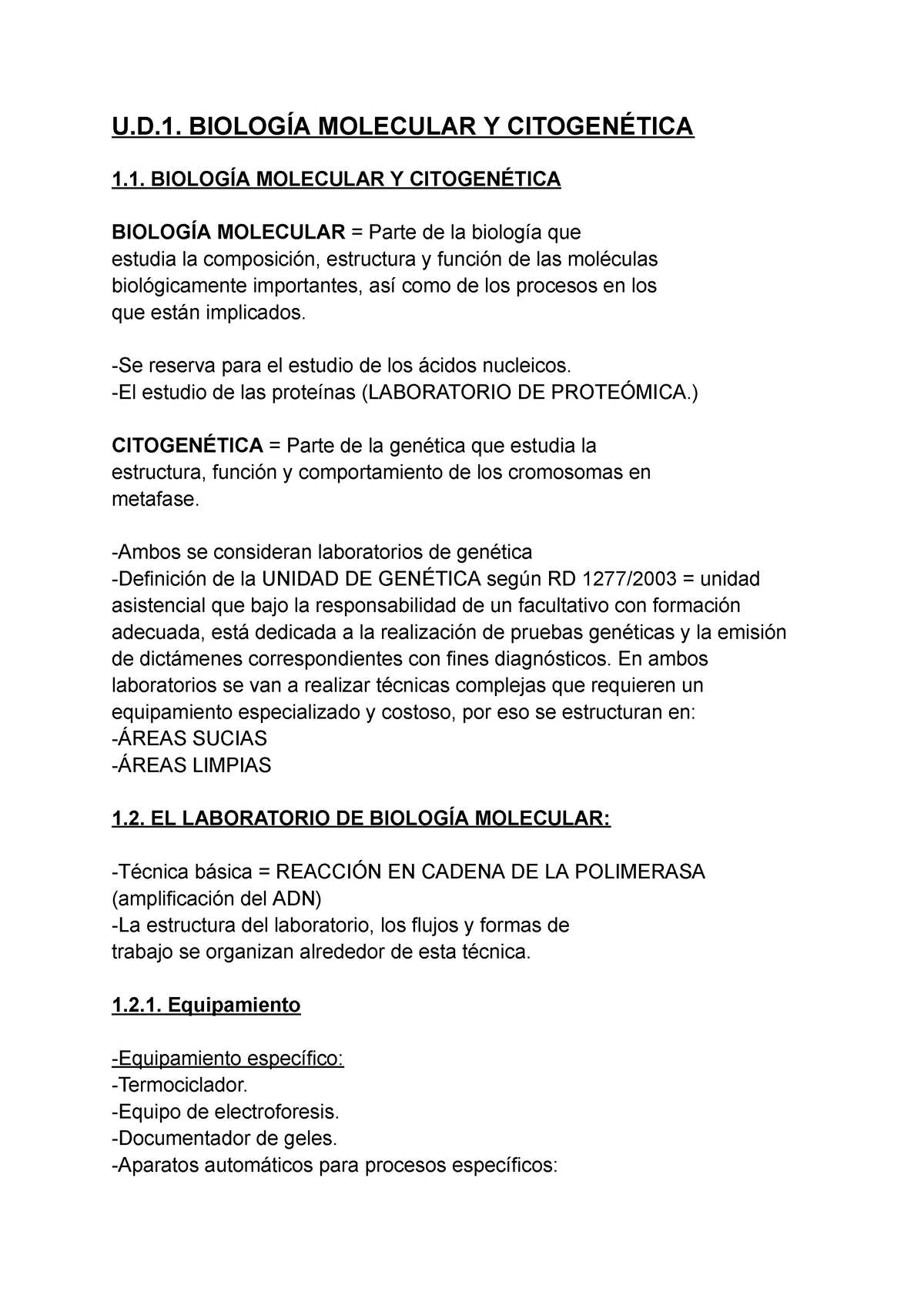 Biología Molecular Ud BiologÍa Molecular Y CitogenÉtica 1 BiologÍa