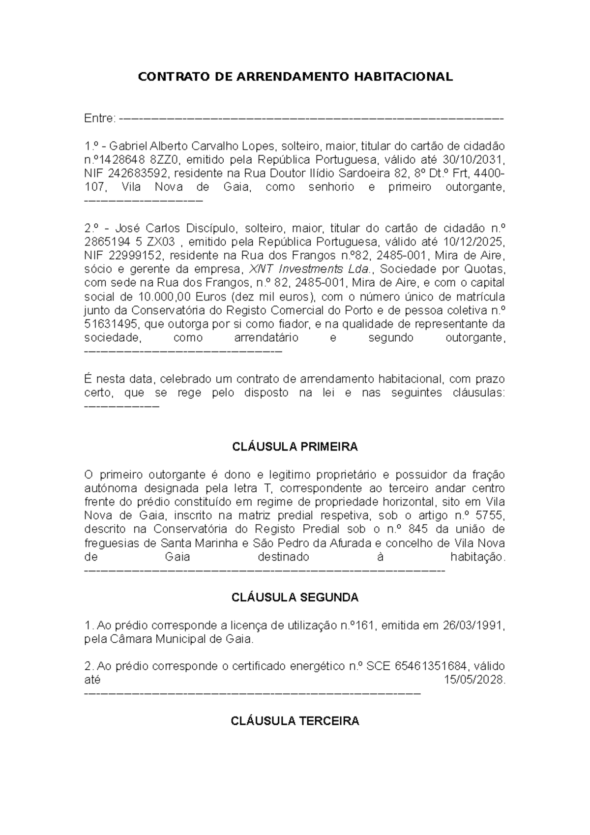 Contrato De Arrendamento Habitacional Contrato De Arrendamento