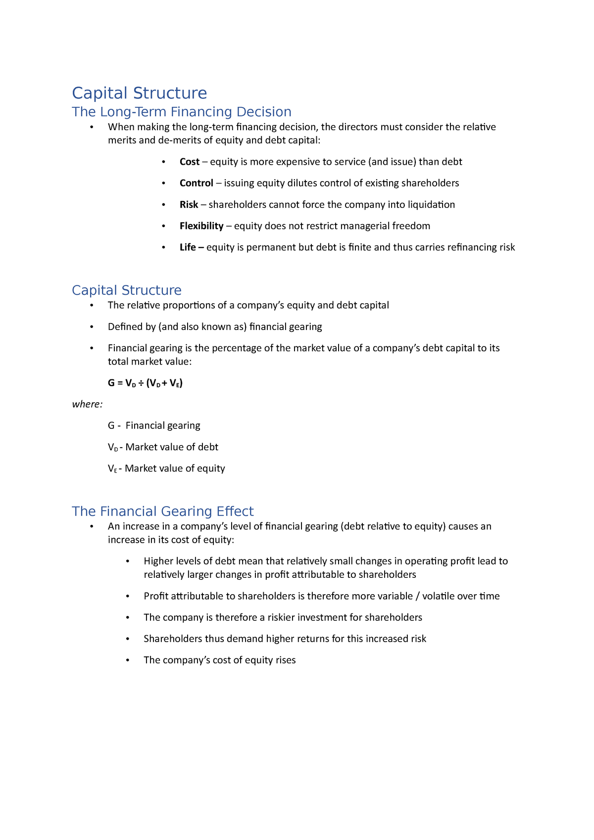 Corporate Finance Capital Structure Capital Structure The Long Term